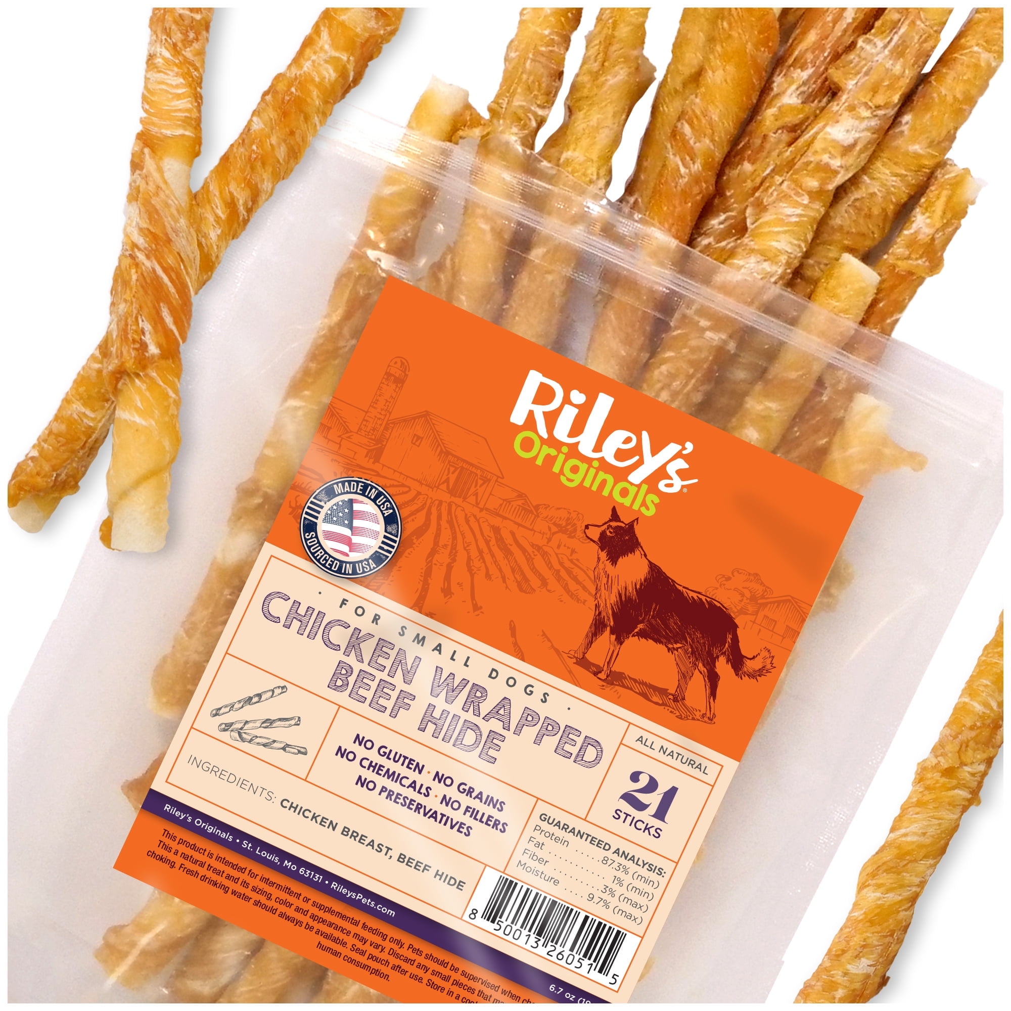 Riley's Chicken Wrapped Dog Rawhides, 21 Count, 0.37 Pound - Walmart.com