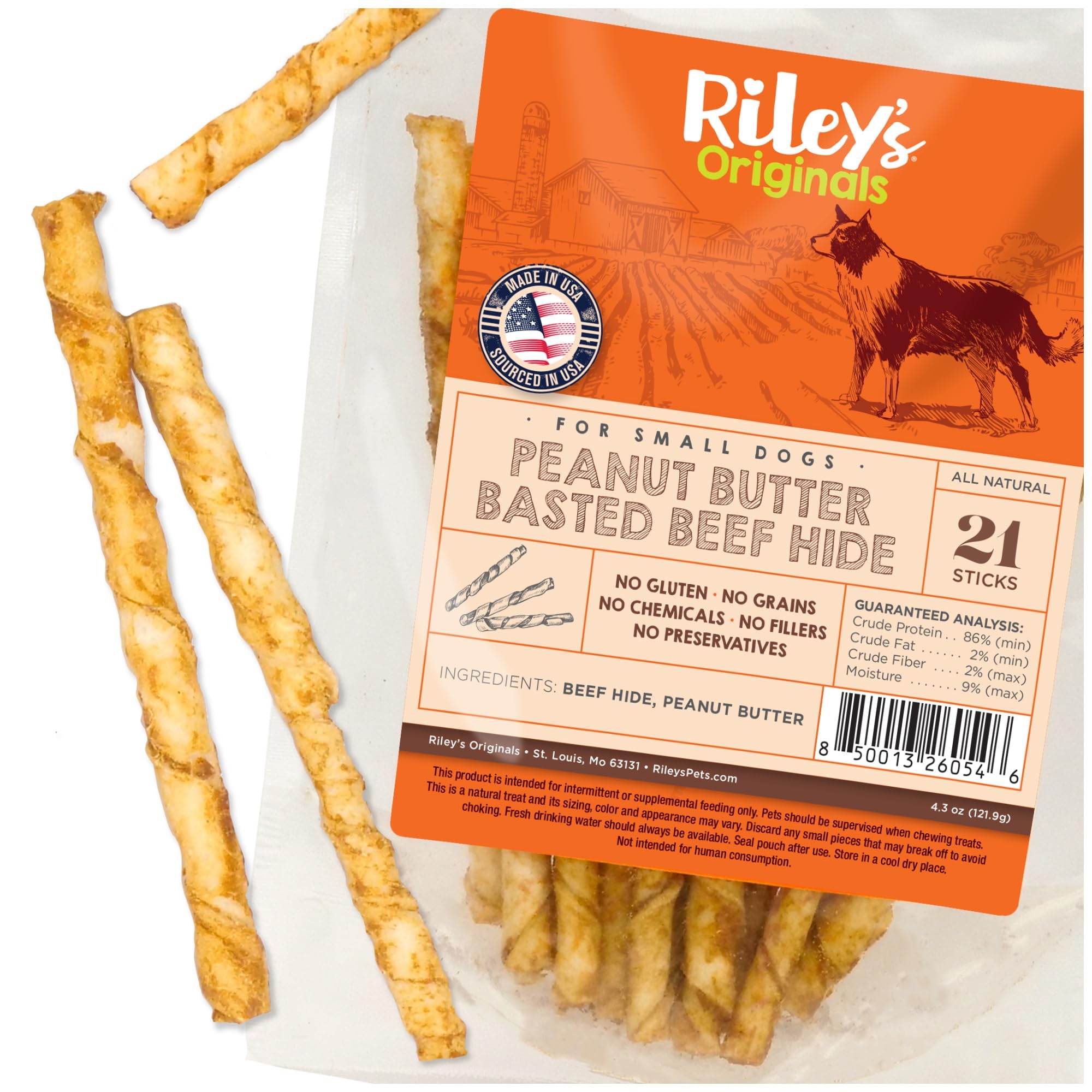 Riley's Peanut Butter Beef SAF21 Hide Dog Treats, USA Sourced & Made ...