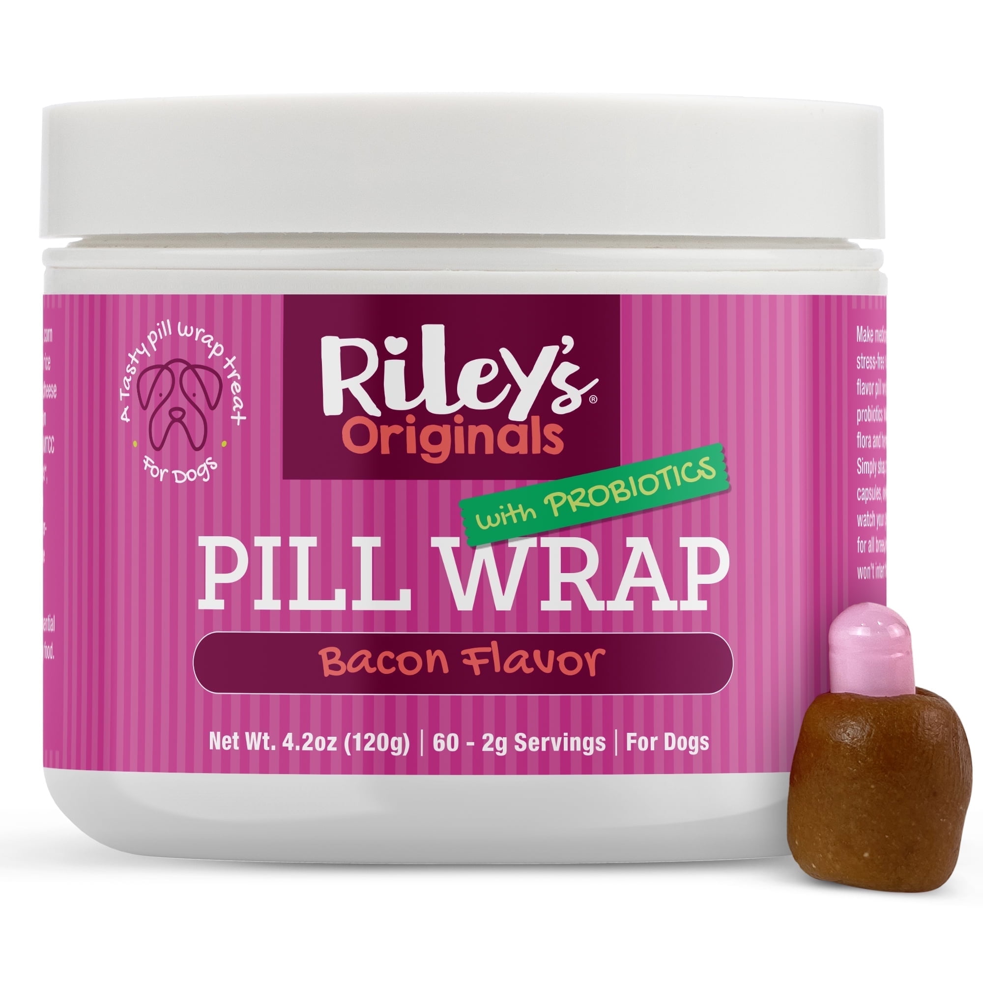 Riley's Bacon Flavored Pill Wrap for Dogs, 4.2 oz, Probiotics for Gut ...