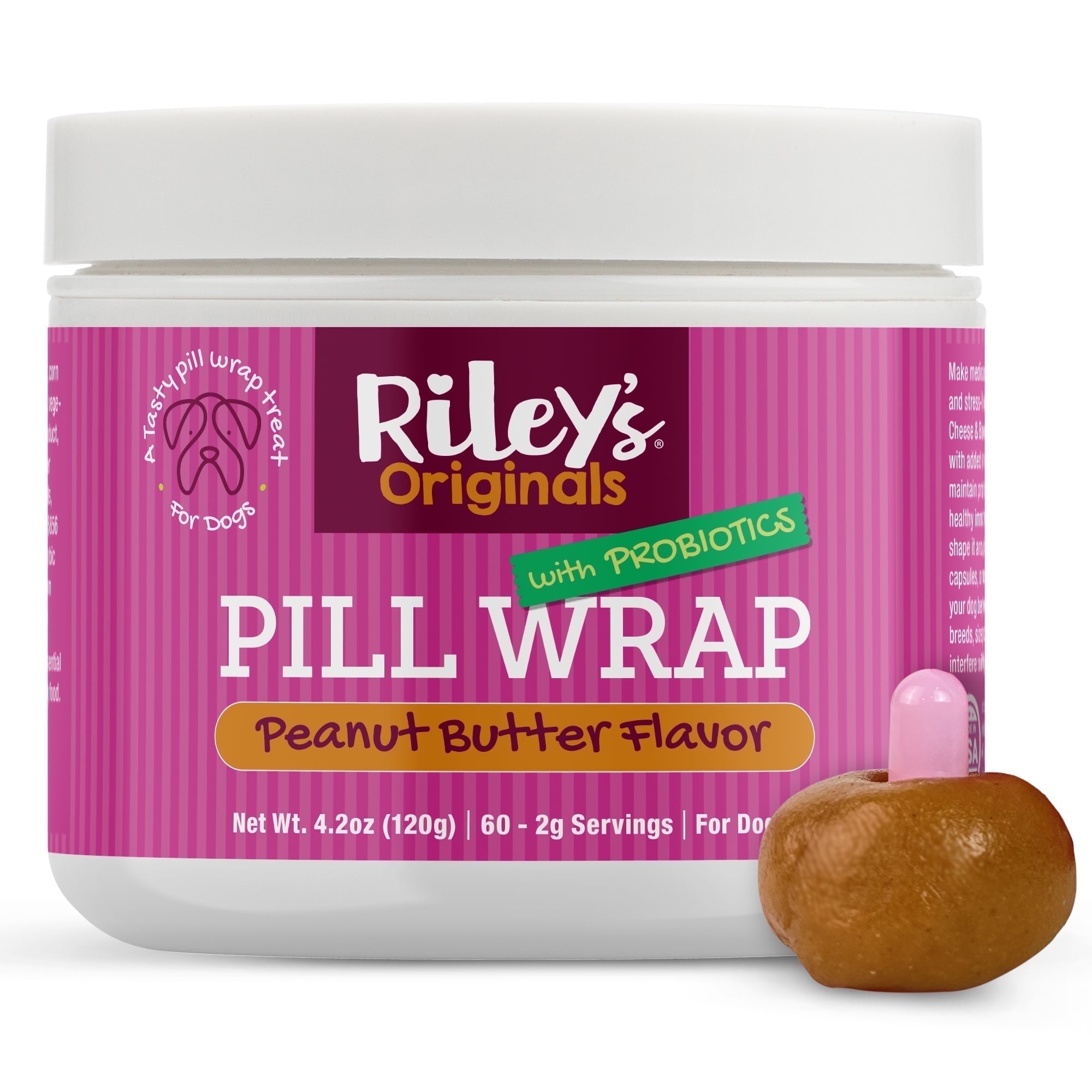 Riley's Pill Wrap for Dogs with Probiotics - Delicious Peanut Butter ...