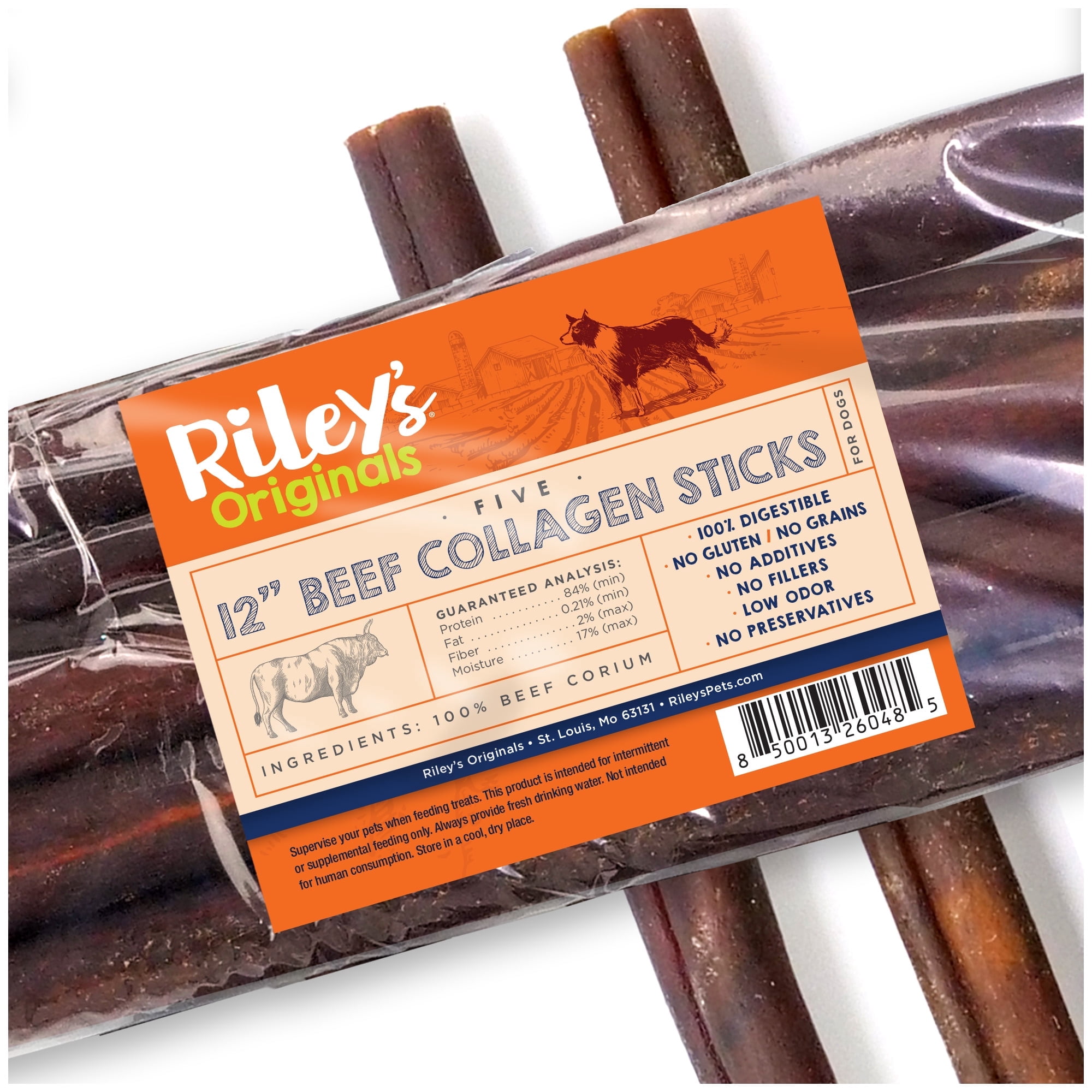 Riley's Premium Collagen Sticks for Dogs, Beef, 12 Inch, 5 Count ...