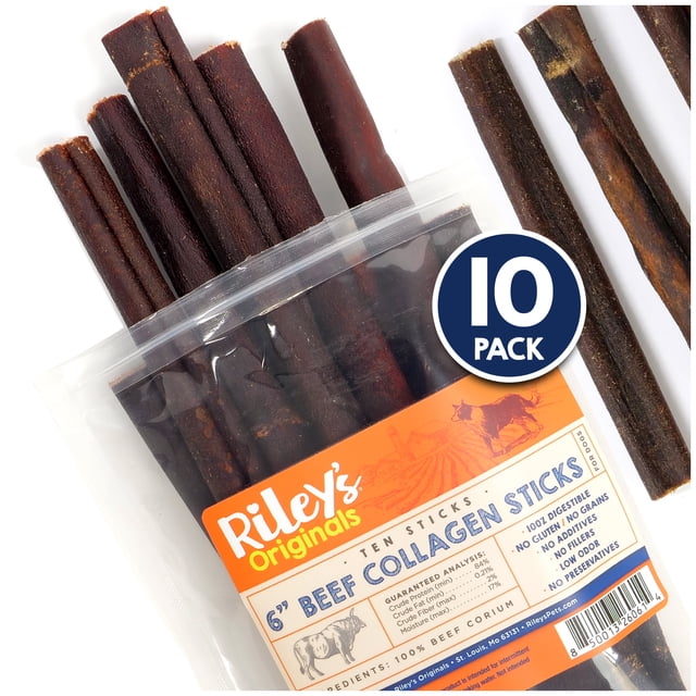 Riley's Premium Collagen Sticks for Dogs, Beef Bully Sticks, 6 Inch, 10 ...
