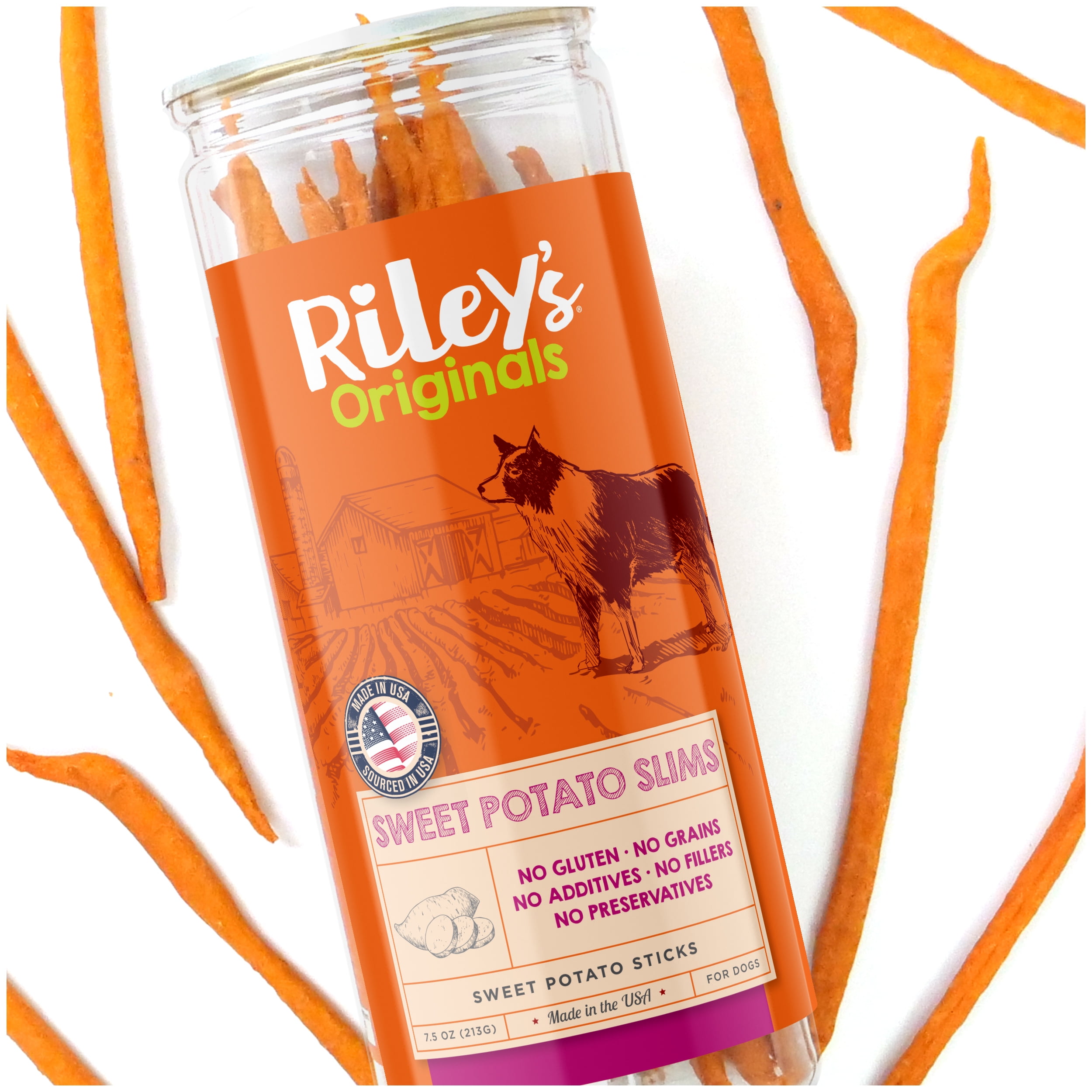 Riley's Slims Dried Sweet Potato Dog Treats - Dehydrated Chews for Dogs ...