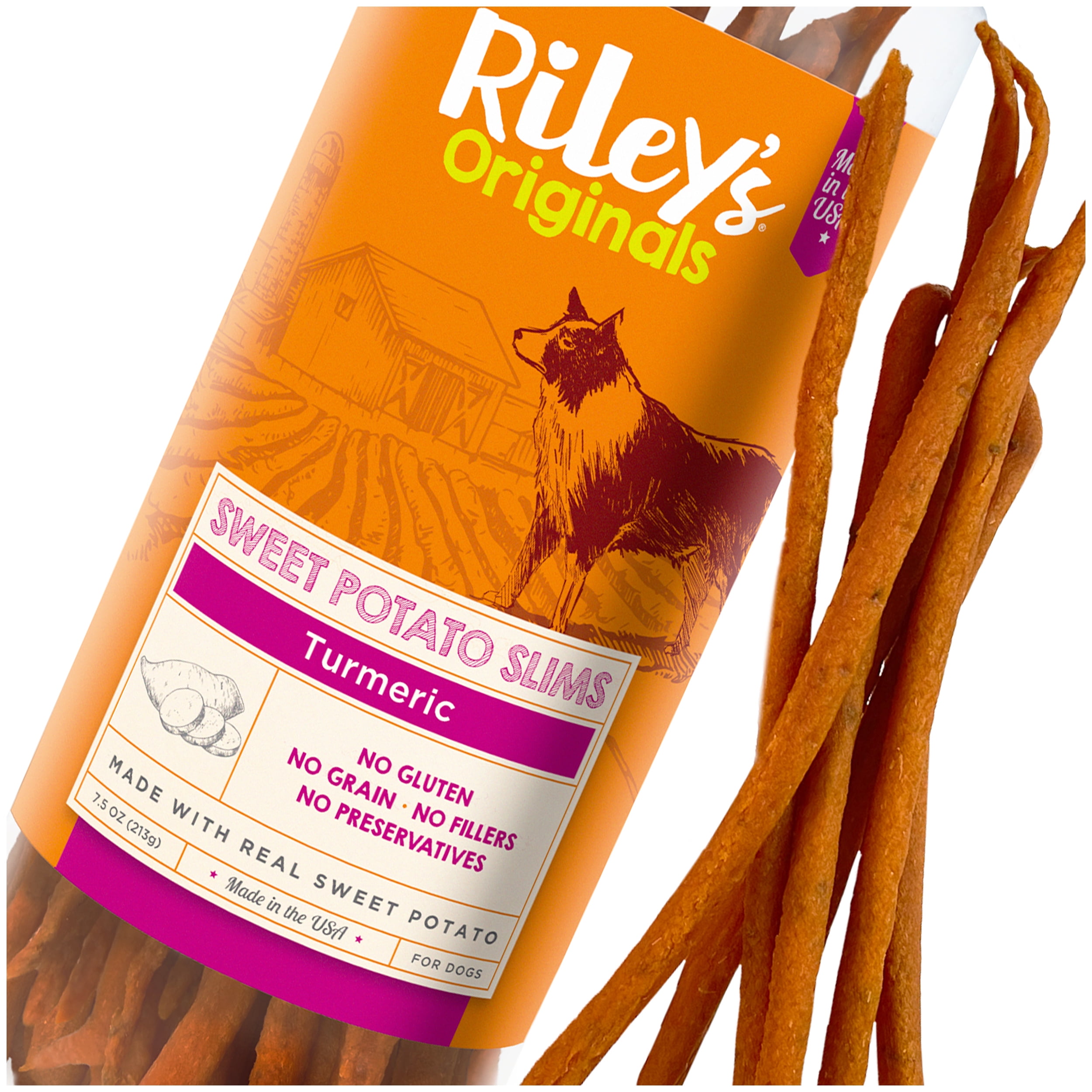Riley's Sweet Potato Slims Dog Treats with Turmeric, Healthy Snack for Dogs, 7.5 oz - Walmart.com