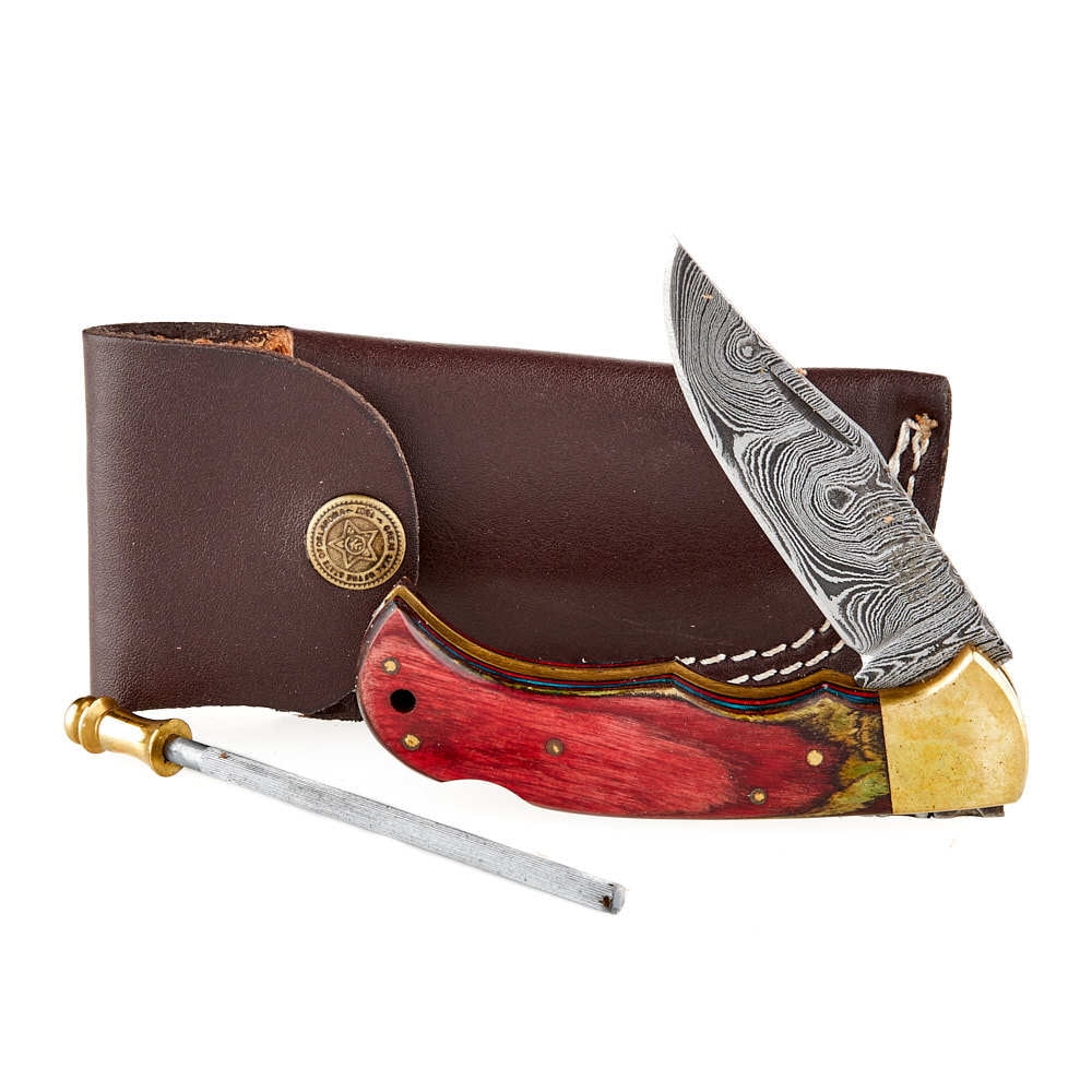 Rill Simple Tools, Llc Rill Colorado Red Damascus Folding Skinner w ...