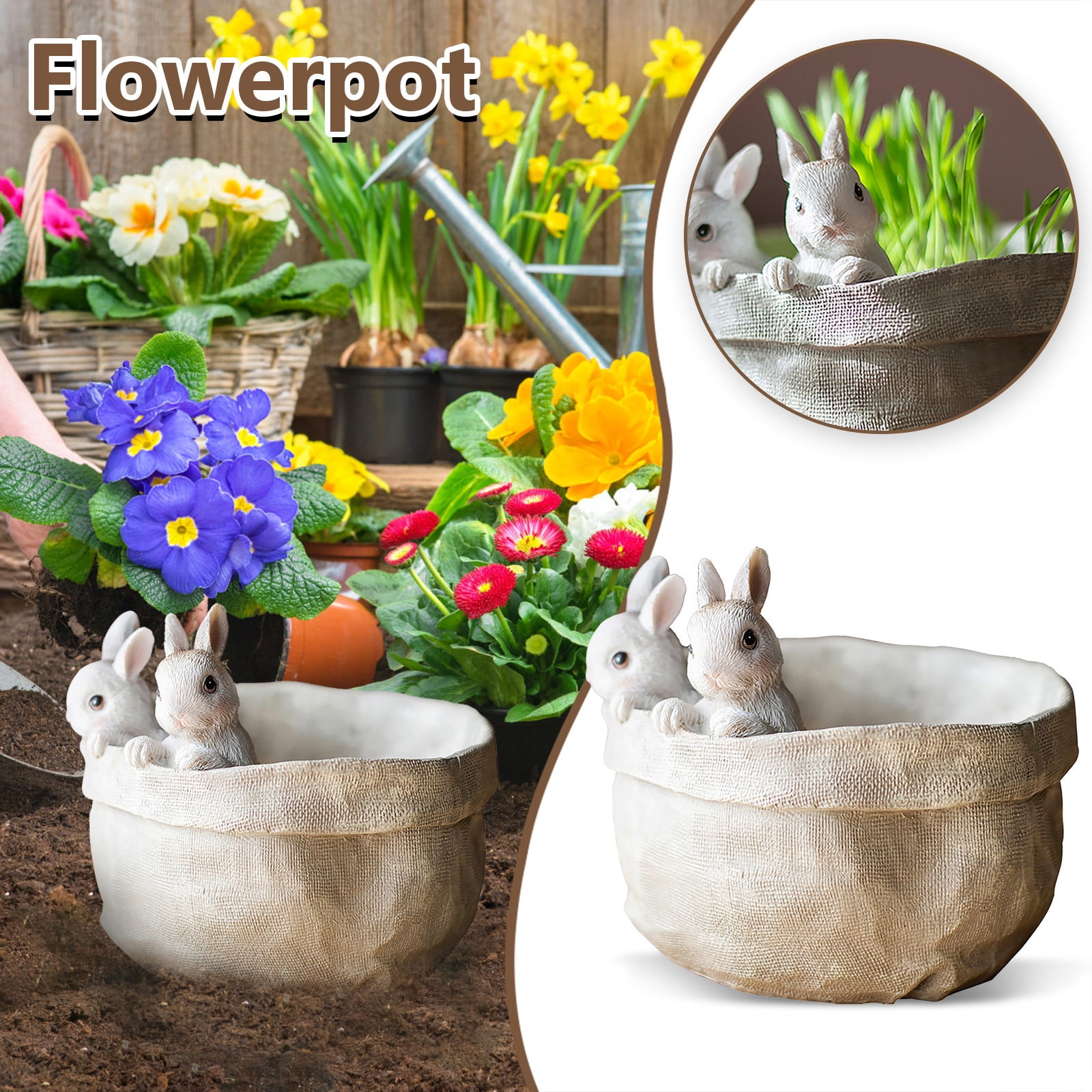 Riluanmi Flower Pots Pot Garden Animal Rabbit Flower Succulents ...
