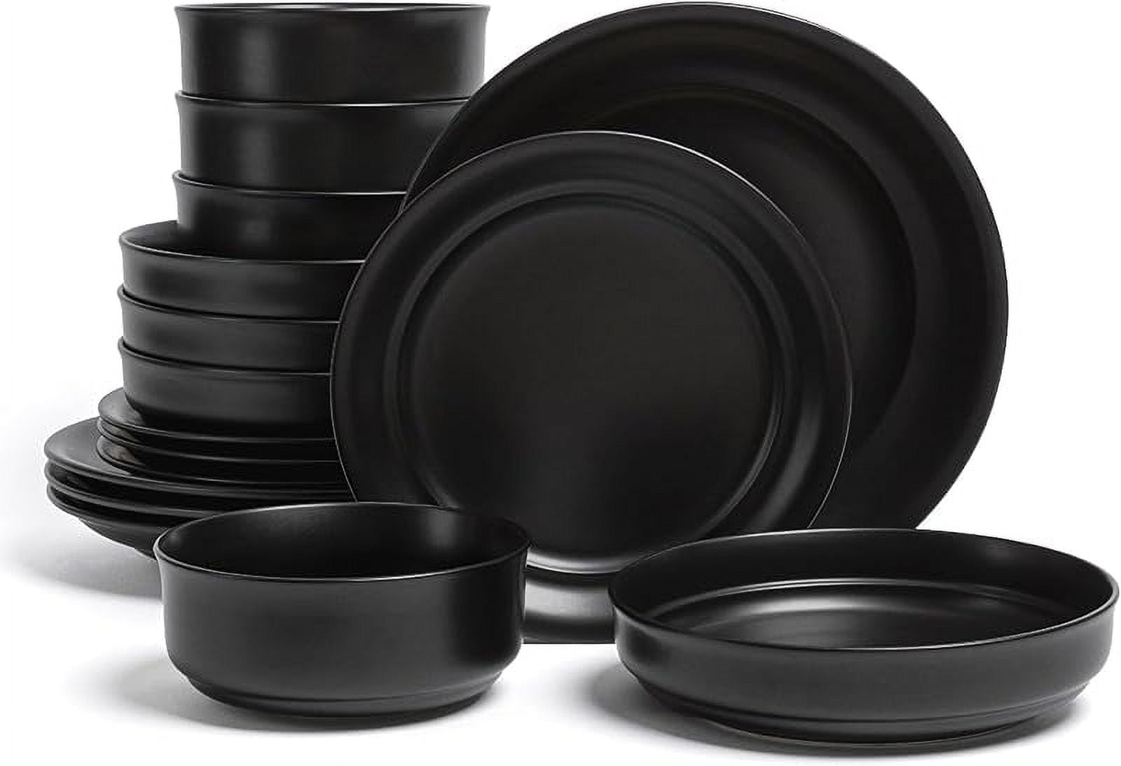 Rim Dinnerware Set - Stoneware Dishes - Comes with 4 Dinner Plates ...