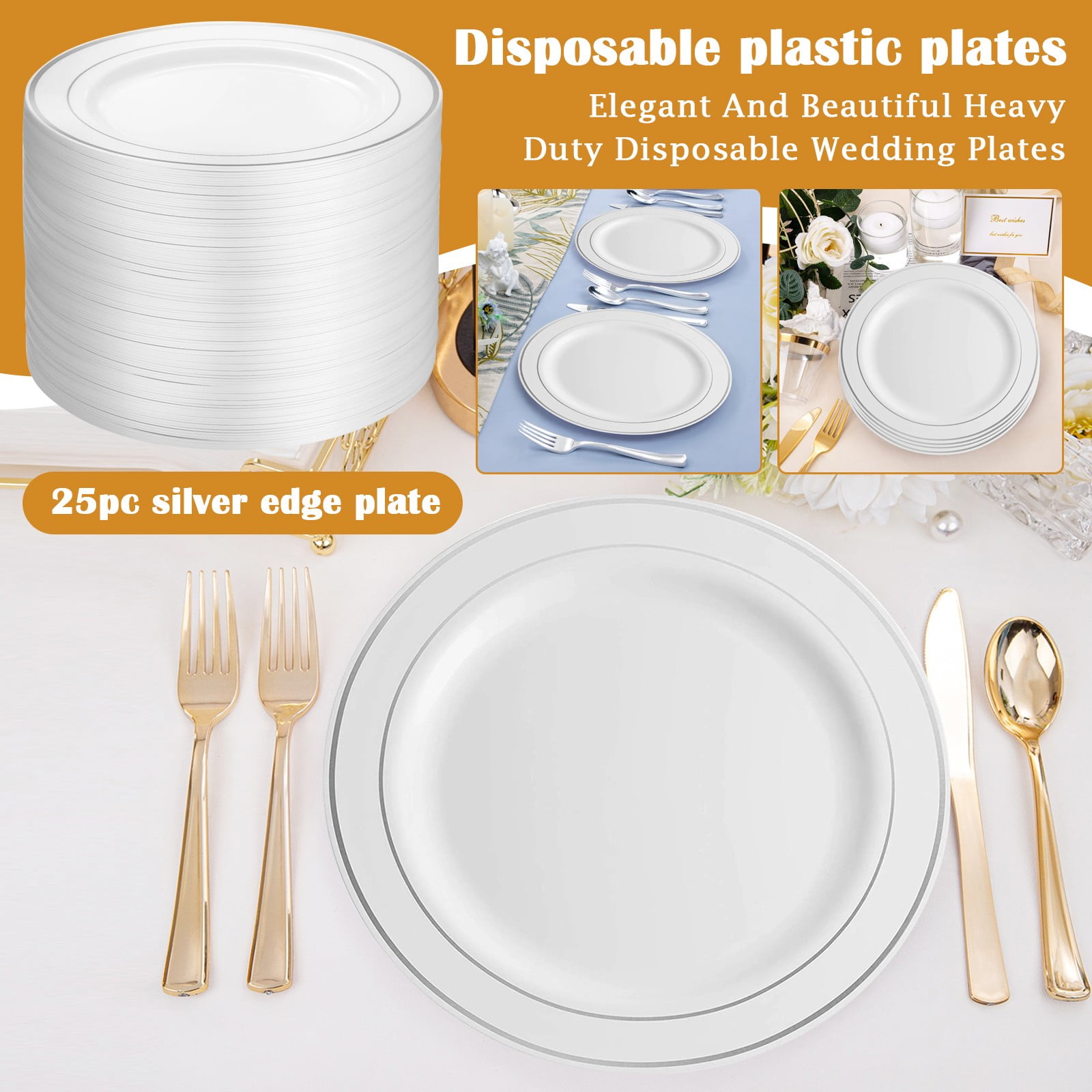 Rim Plastic Party Plates Premium Heavy Duty 10.25 Inch Dinner Plates ...