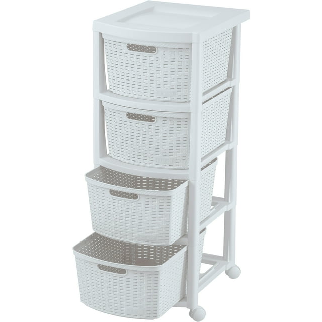 Rimax All-purpose Plastic Resin 4-Drawer Rolling Storage Cart, White ...