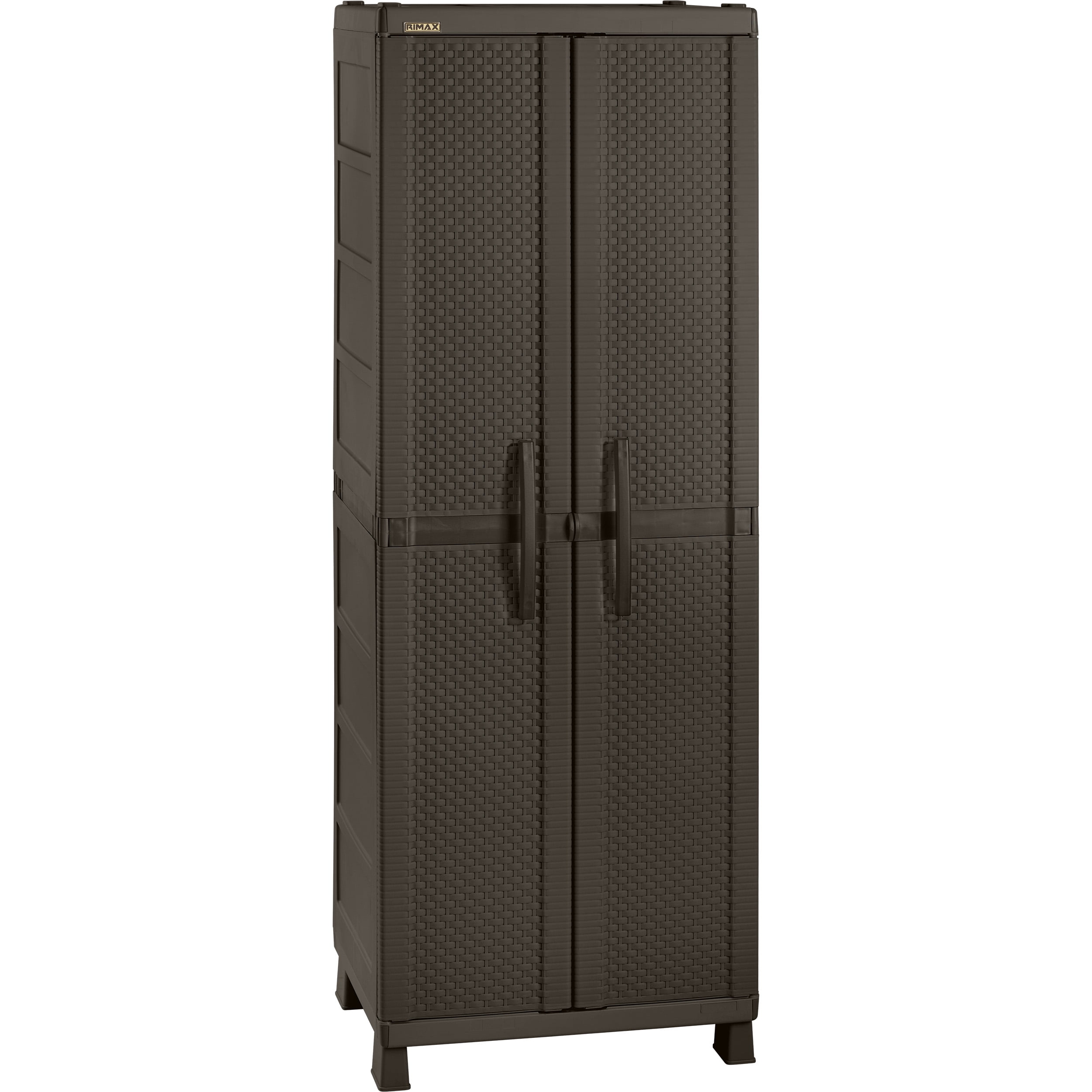 Rimax Rattan-look PP Resin 2-shelf Lockable Wardrobe Cabinet, Brown ...