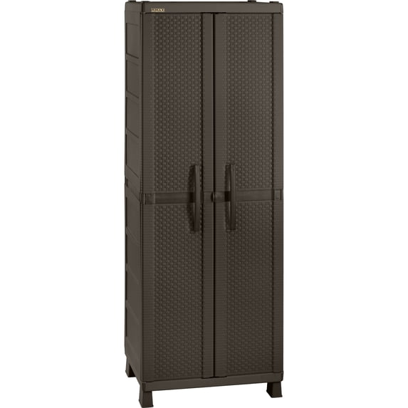 Rimax Rattan-look PP Resin 2-shelf Lockable Wardrobe Cabinet, Brown ...