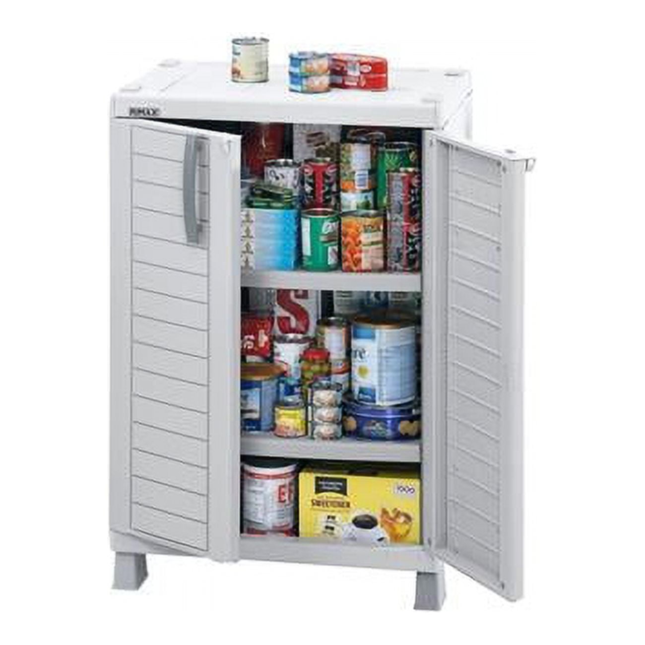 Rimax Plastic Resin 2-Shelf Kitchen Storage Cabinet 26"W, Light Grey ...