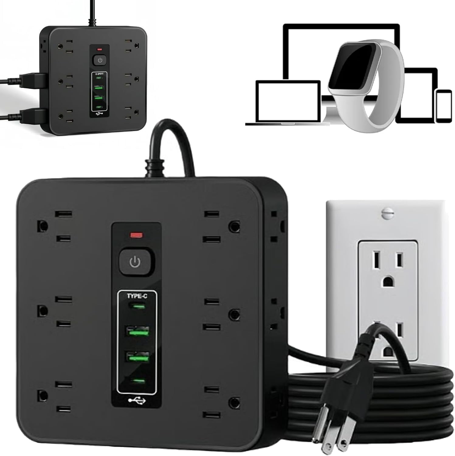 RimdGhov 16-in-1 Multi-Functional Power Strip - Surge Protection with ...