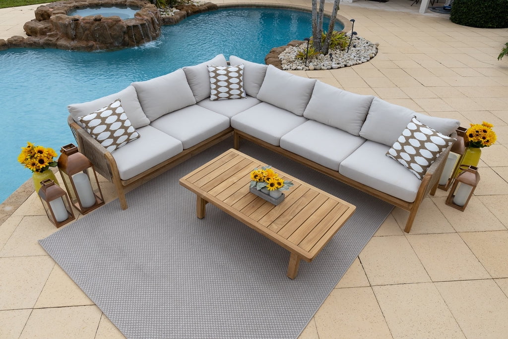 Rimini Acacia Wood Patio Furniture 3-Piece Outdoor Sofa Sectional Set ...