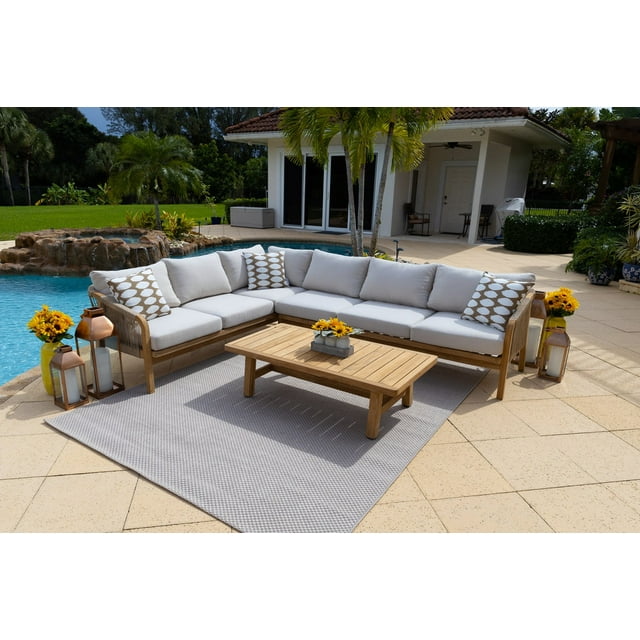 Rimini Contemporary Teak Wood 3-Piece Outdoor Patio Sectional Sofa Set ...