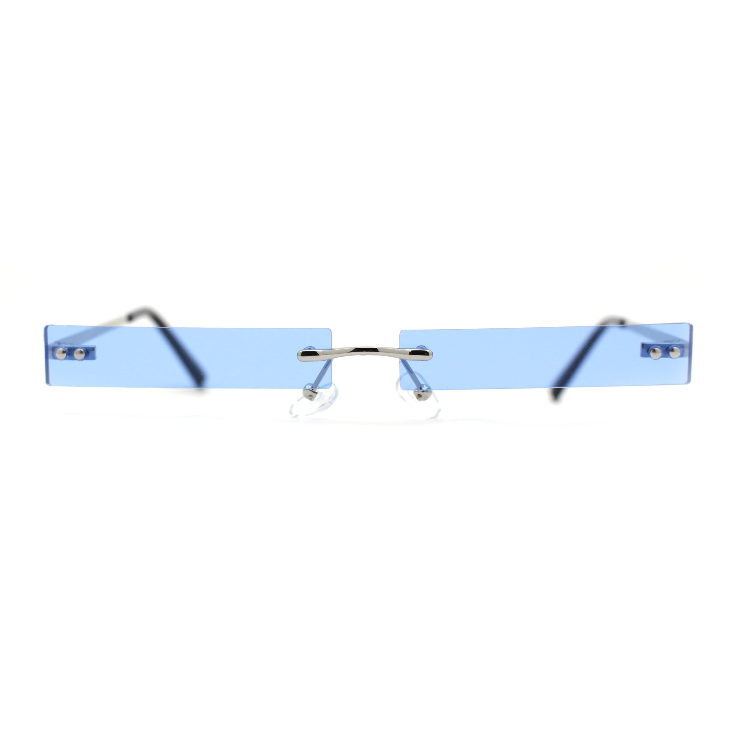 Rimless Avant Garde Slit Narrow Lens Pimp Shade Sunglasses Silver Blue ...