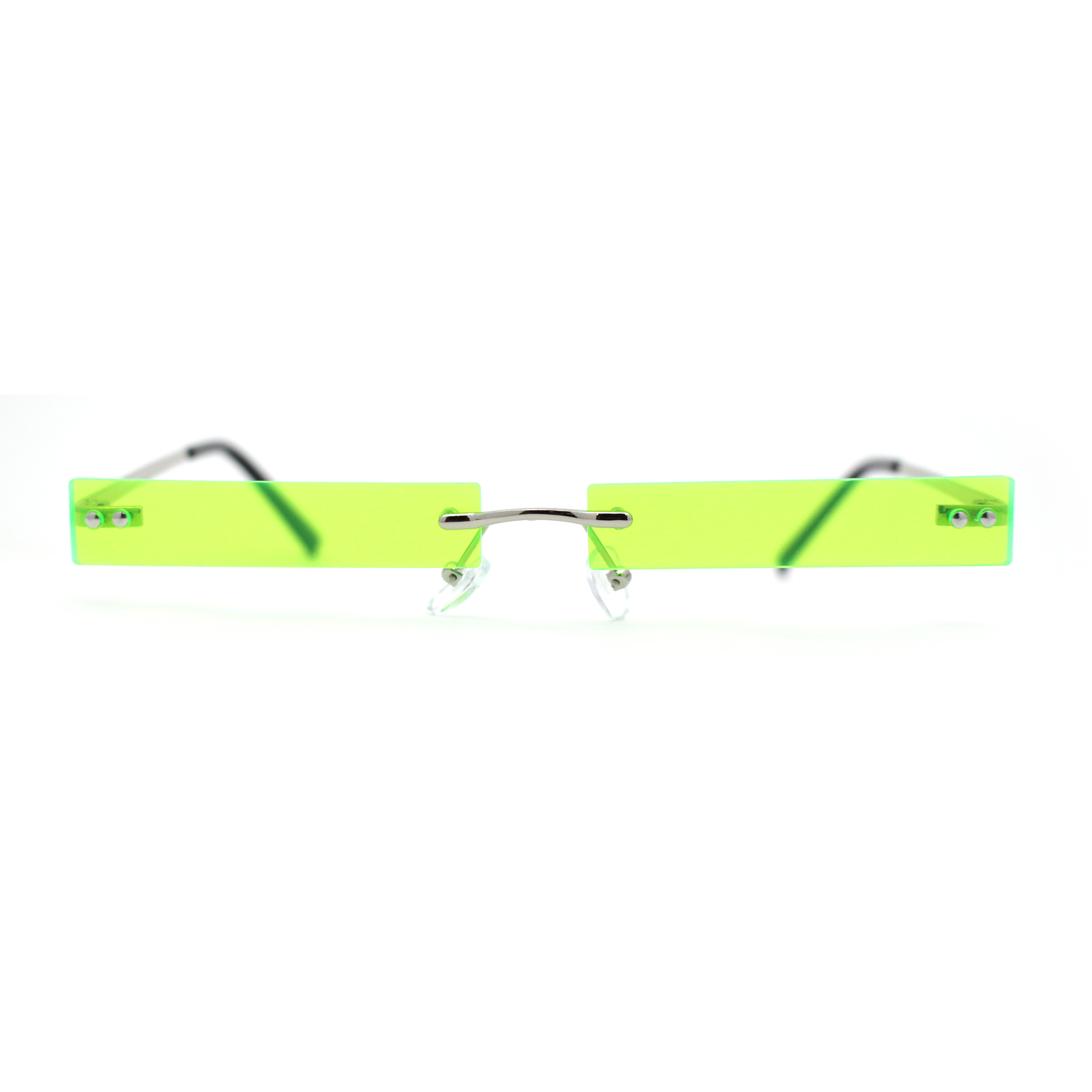 Rimless Avant Garde Slit Narrow Lens Pimp Shade Sunglasses Silver Green ...