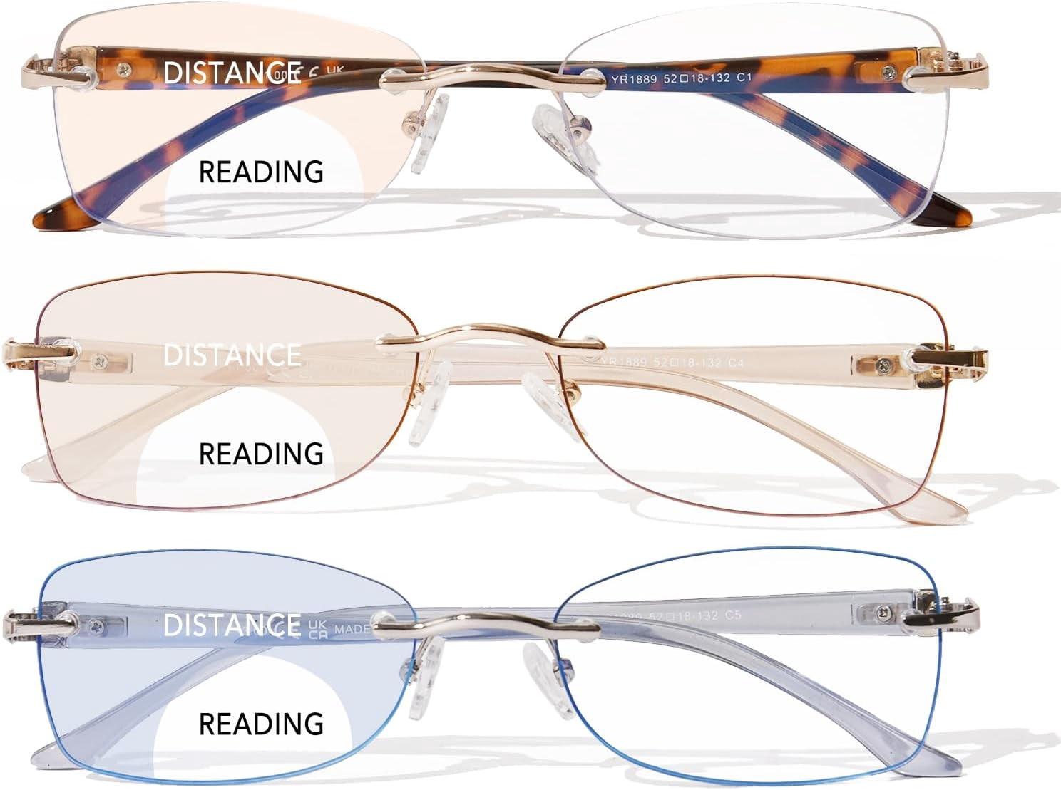 Rimless Bifocal Reading Glasses for Women Frameless Blue Light Blocking ...