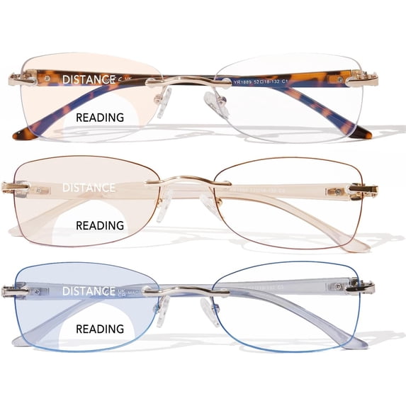 Rimless Bifocal Reading Glasses for Women Frameless Blue Light Blocking ...