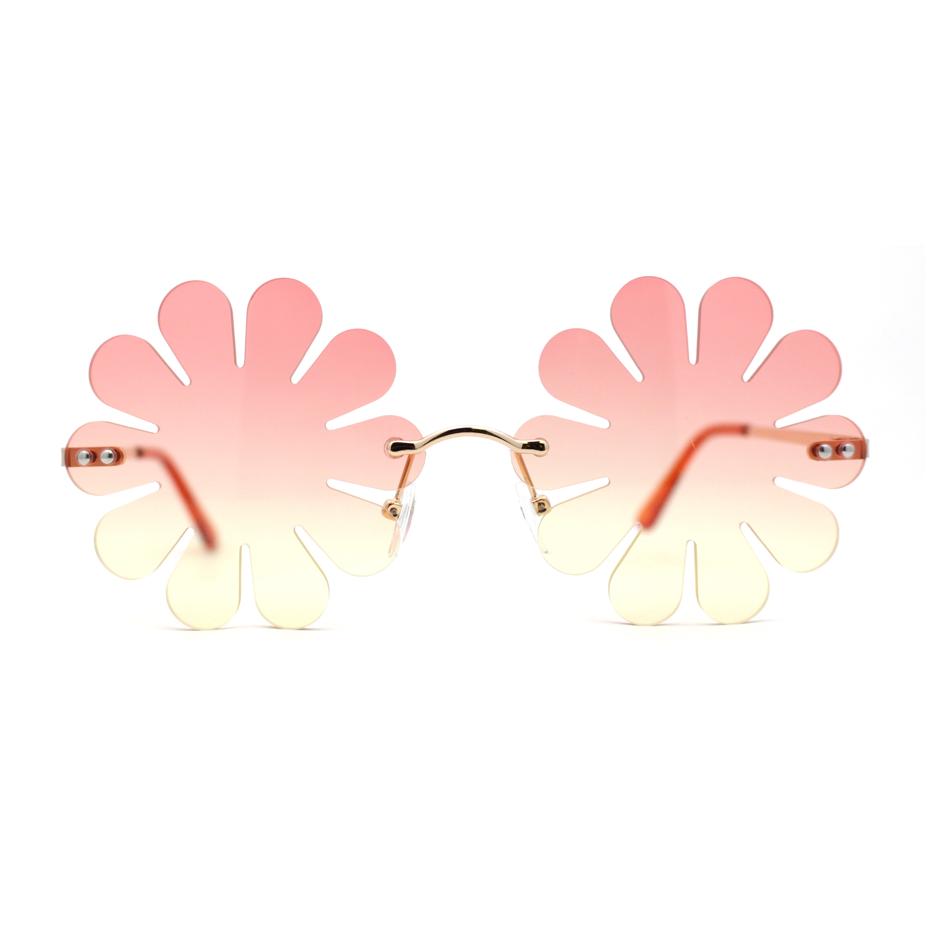 Rimless Daisy Shape Round Bohemian Hippie Sunglasses Gold Red Yellow ...