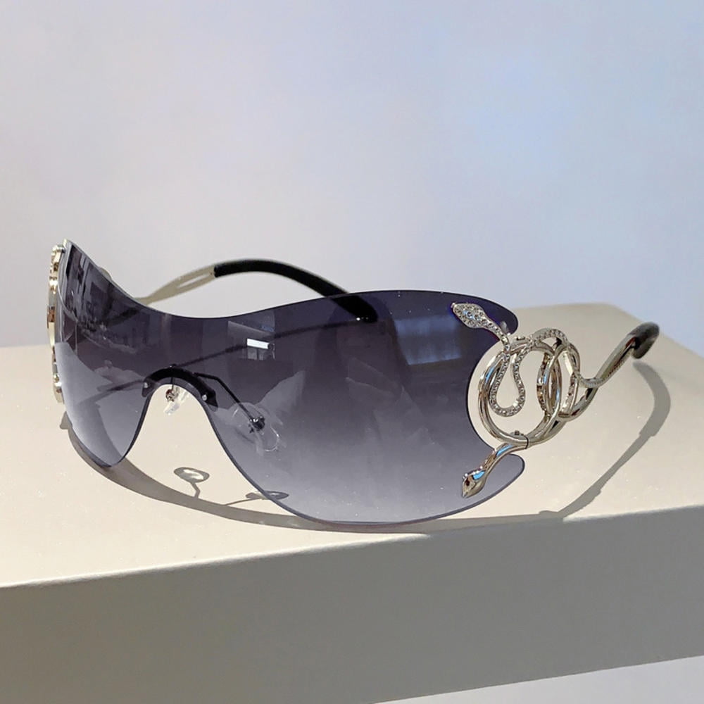 Rimless Gradient Snake Shaped Mirror Leg Sunglasses Oversized Y2k ...