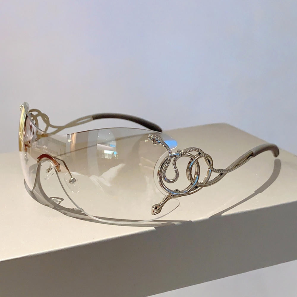 Rimless Gradient Snake Shaped Mirror Leg Sunglasses Oversized Y2k ...
