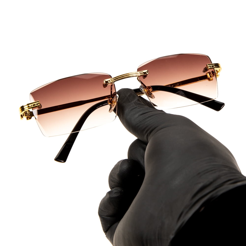 Rimless Luxury Square Trendy Retro 90's Fashion Stylish Hip Hop Brown ...