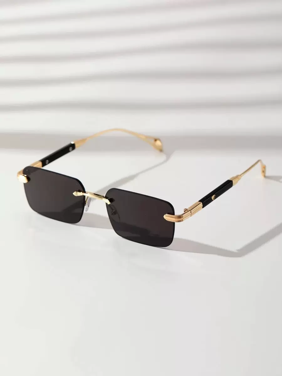 Rimless Metal Travel Sunglasses for Men with Heart Detail, Includes ...
