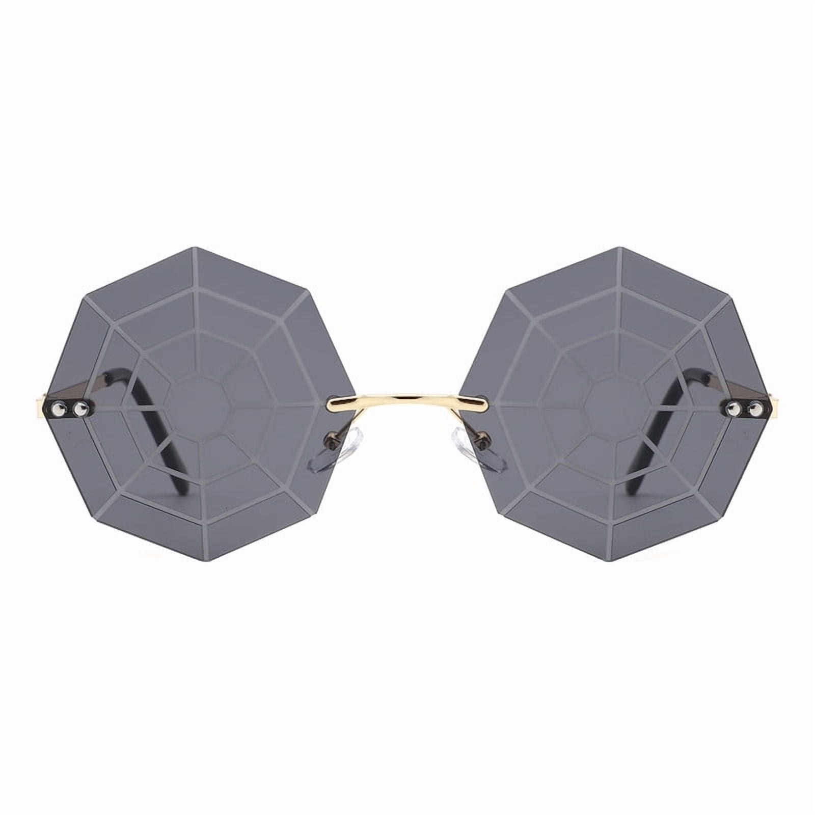 Rimless Octagon Shape Sunglasses Unisex Black Spider Web Design Lens ...