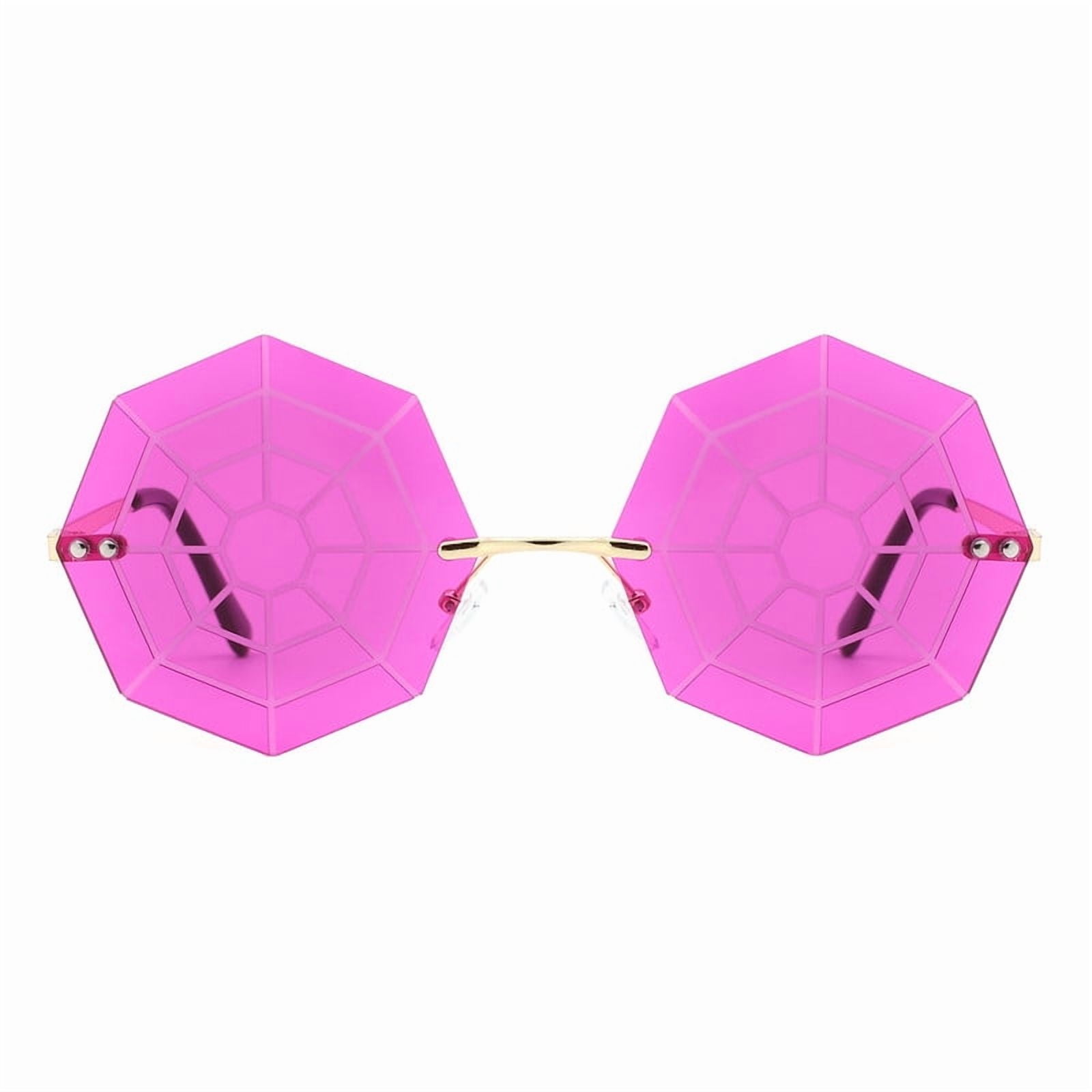 Rimless Octagon Shape Sunglasses Unisex Fuchsia Spider Web Design Lens ...
