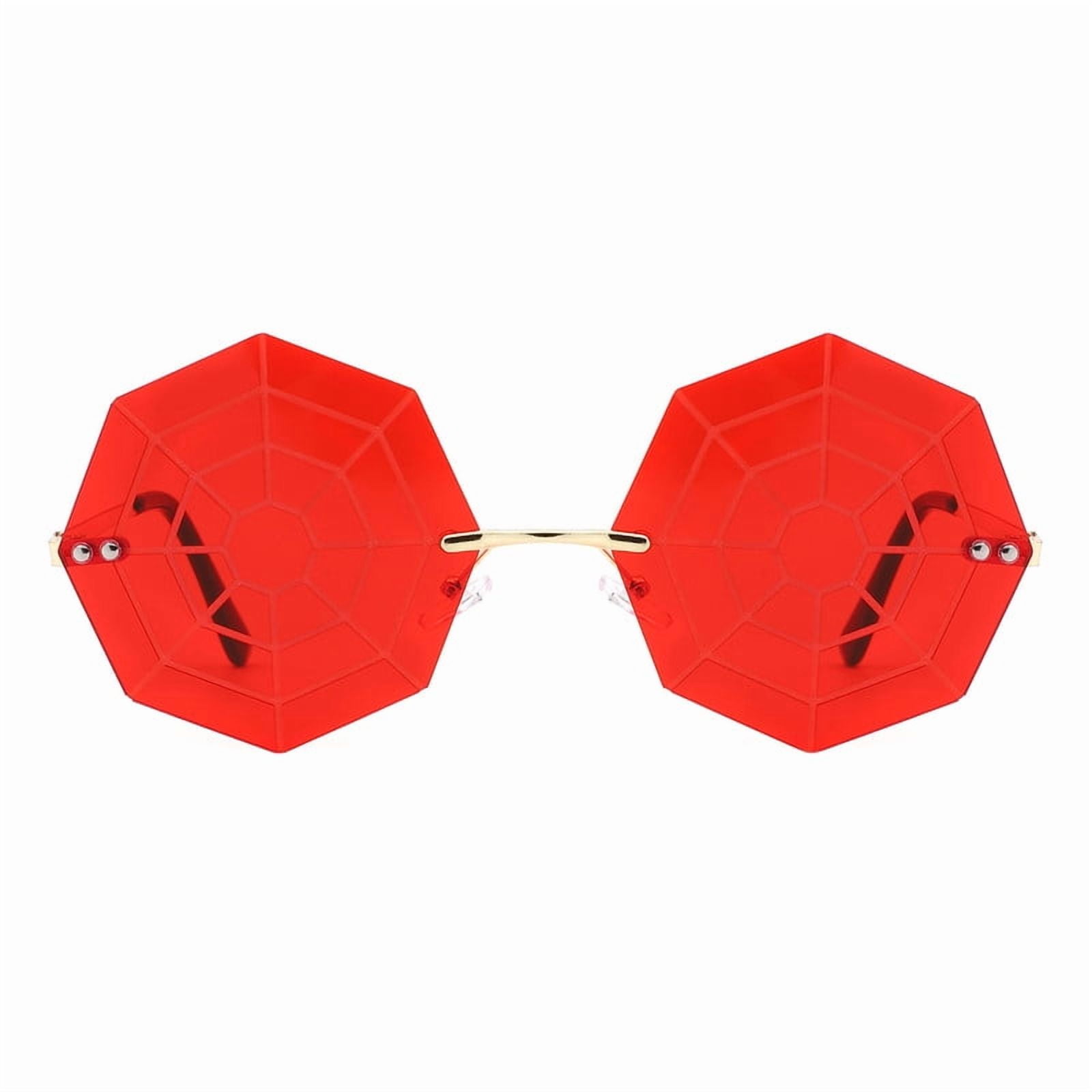 Rimless Octagon Shape Sunglasses Unisex Red Spider Web Design Lens ...