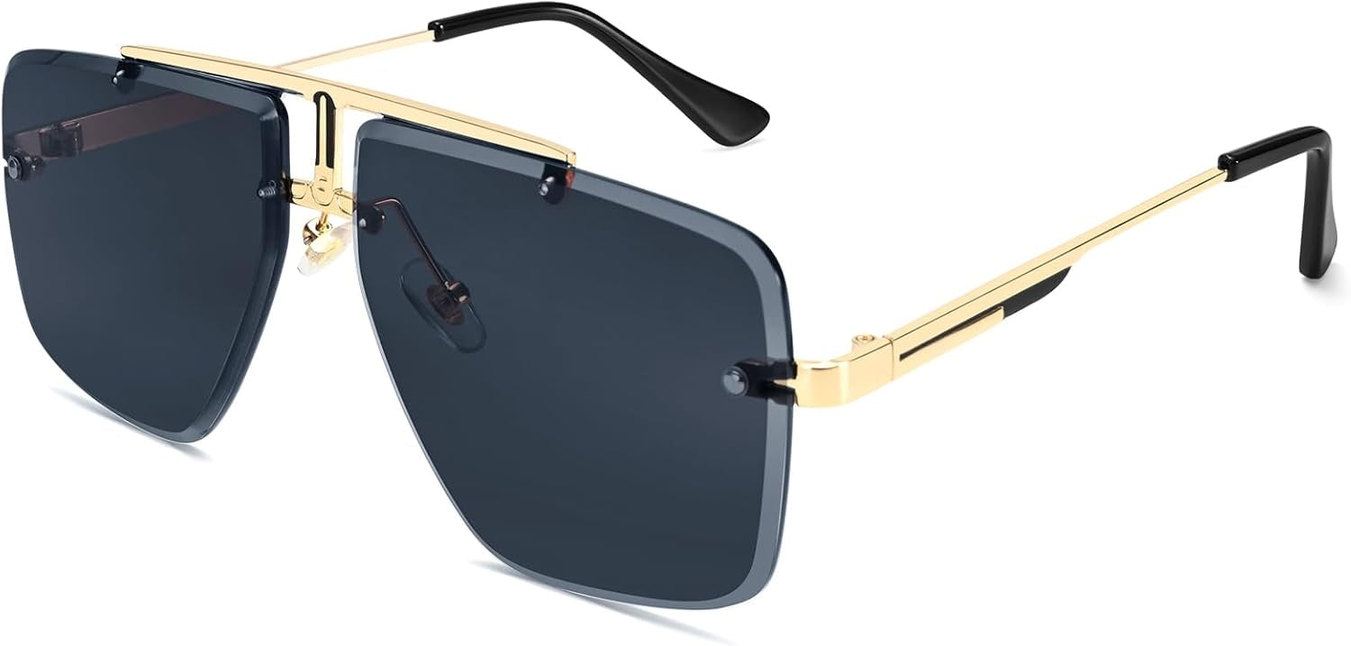 Rimless Oversized Square Sunglasses for Men Trendy Fashion Big Shades ...