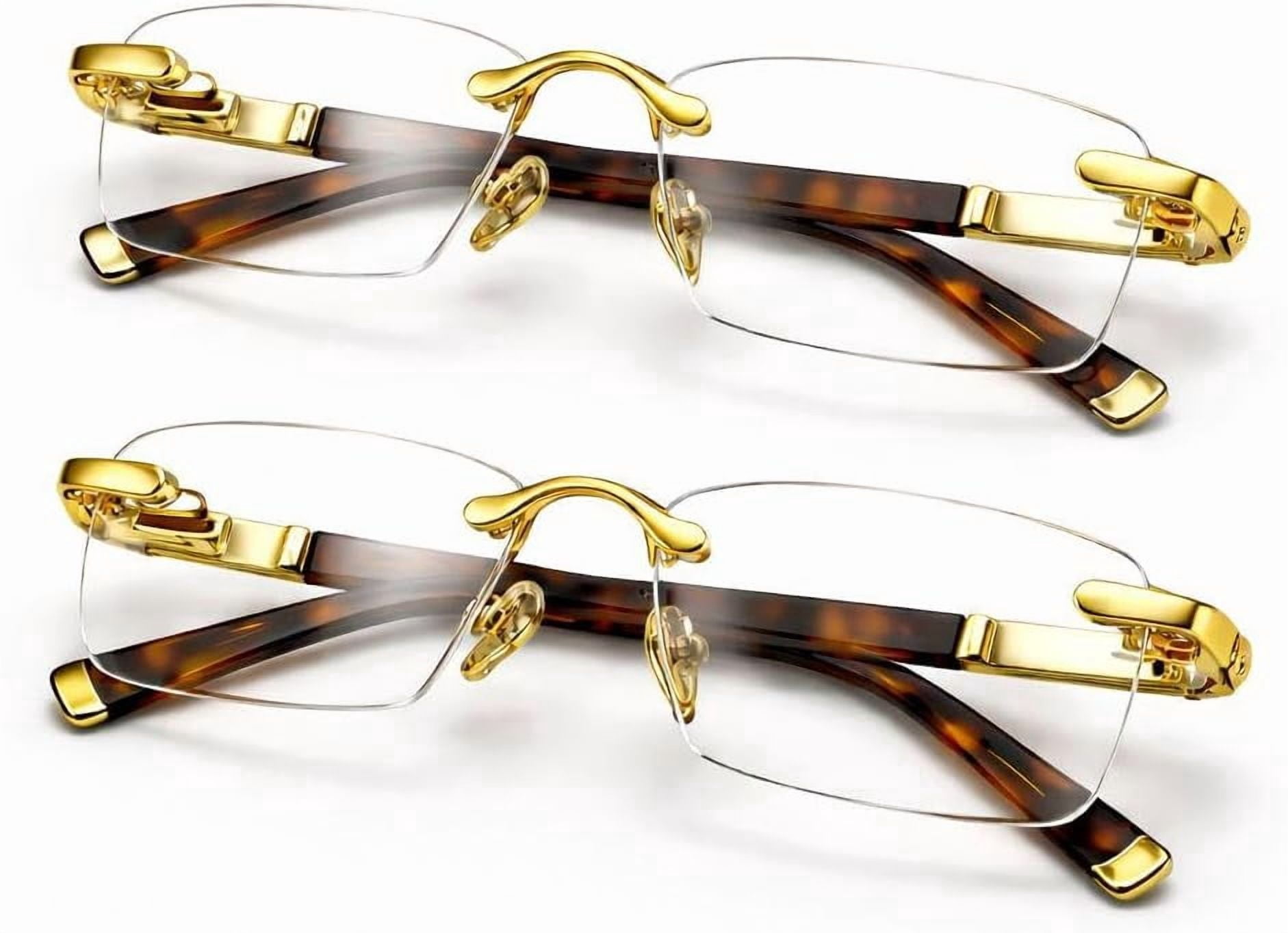 Rimless Reading Glasses, Anti-Blue Light, Gold Metal Accents, Fashion ...