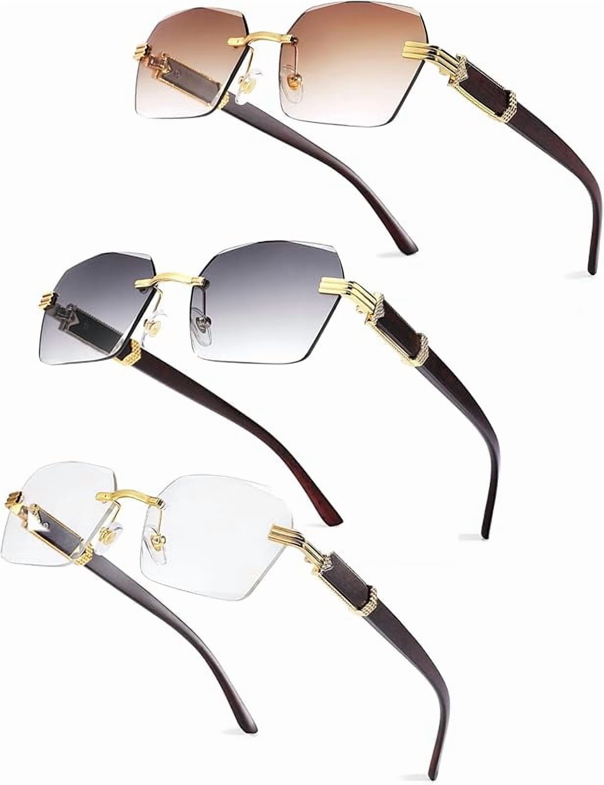 Rimless Rectangle Sunglasses for Men Women Hexagon Shade Eyewear ...