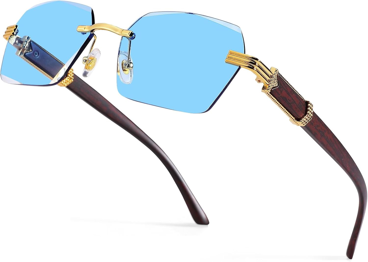 Rimless Rectangle Sunglasses for Men Women Hexagon Shade Eyewear Frameless y2k Glasses - Walmart.com