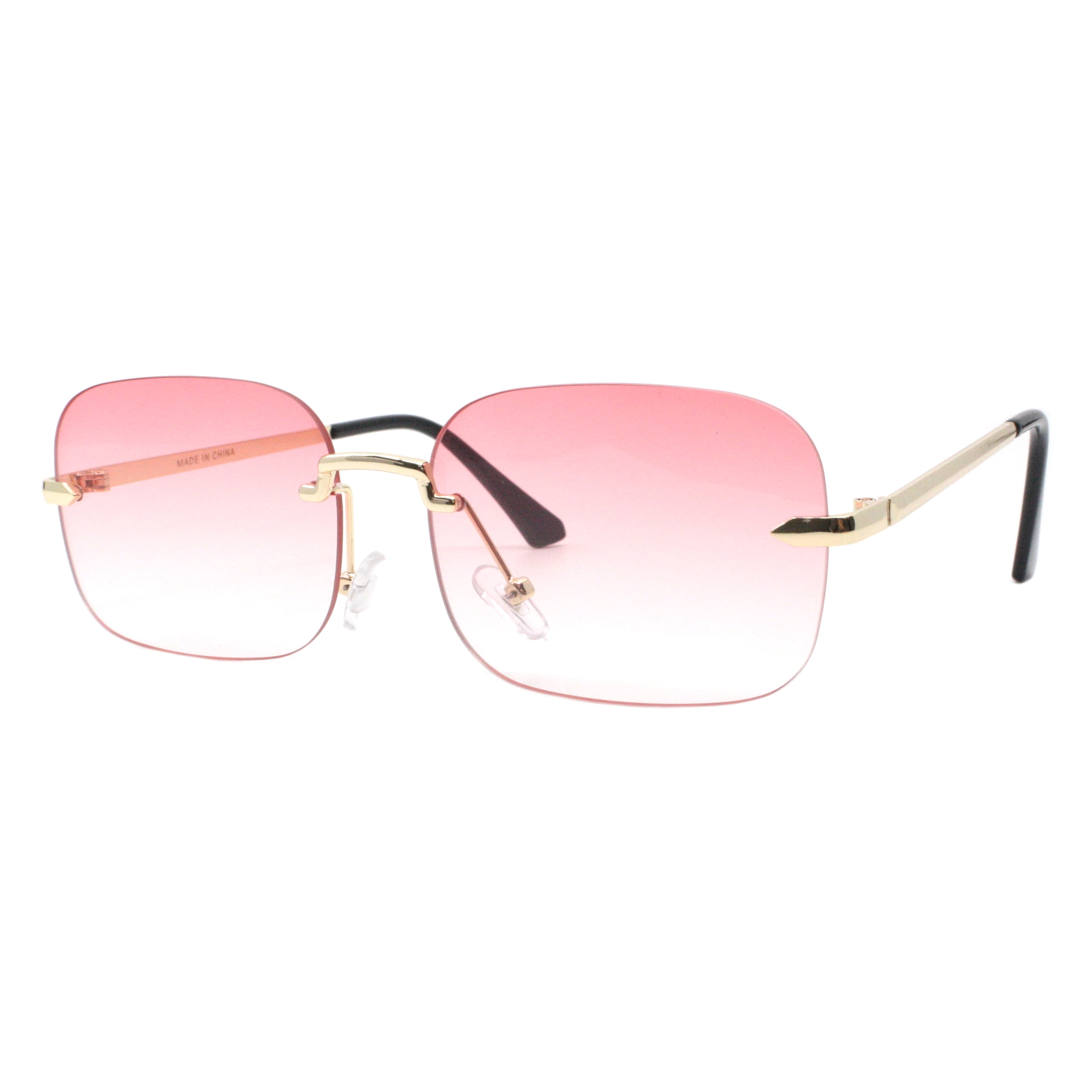 Rimless Rectangular Sunglasses Gold Frame Pink Gradient Lens Unisex UV ...