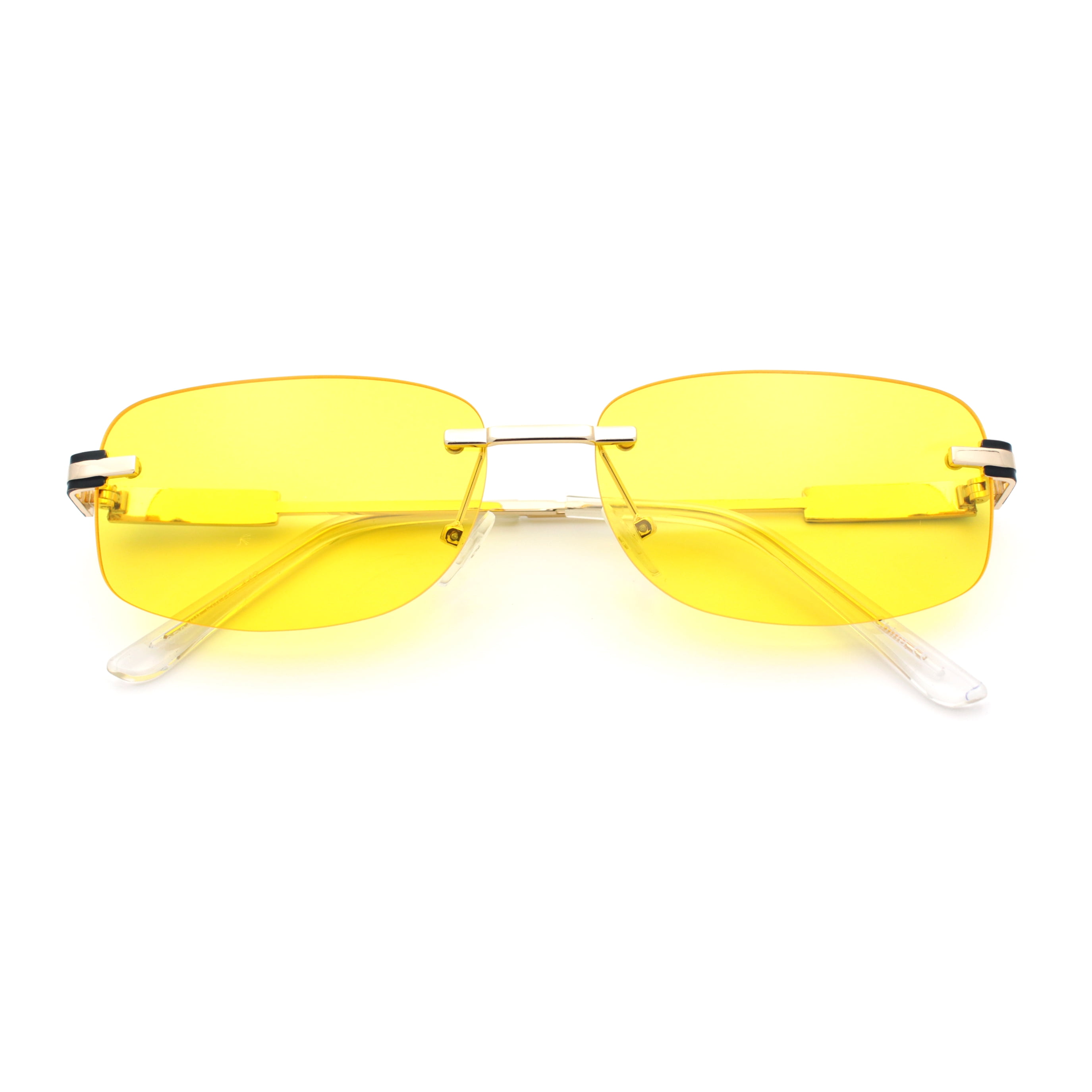 Rimless Rounded Rectangle Hustler Fashion Metal Frame Sunglasses Gold ...