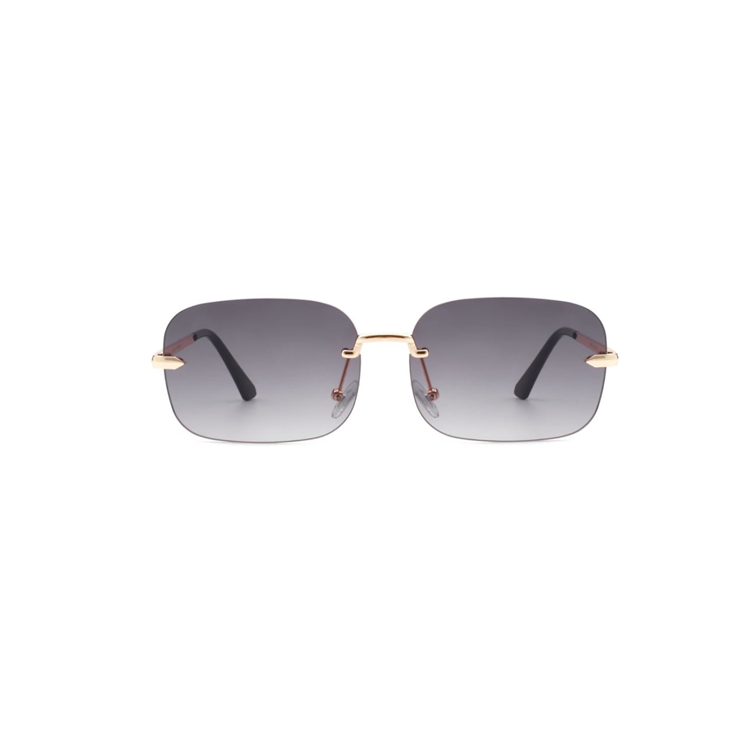 Rimless Square Sunglasses, Gray Gradient Lens Gold Accent Black Temple ...