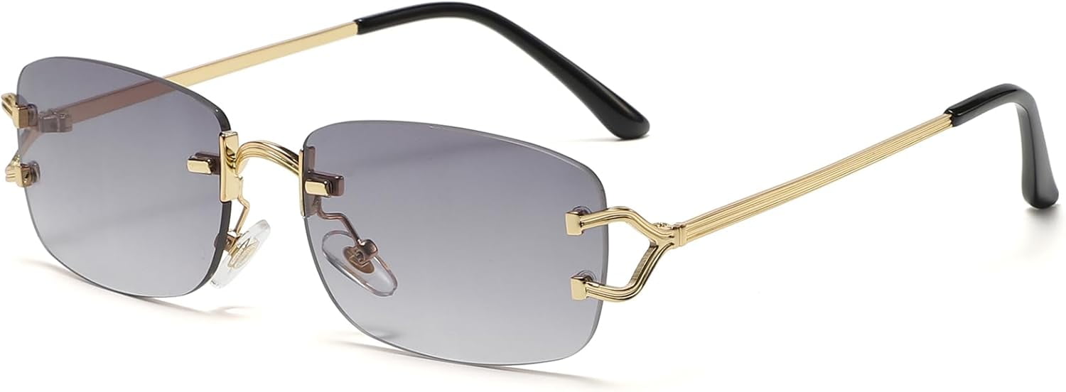 Rimless Sunglasses for Men Women Trendy Small Narrow Rectangle Frame ...
