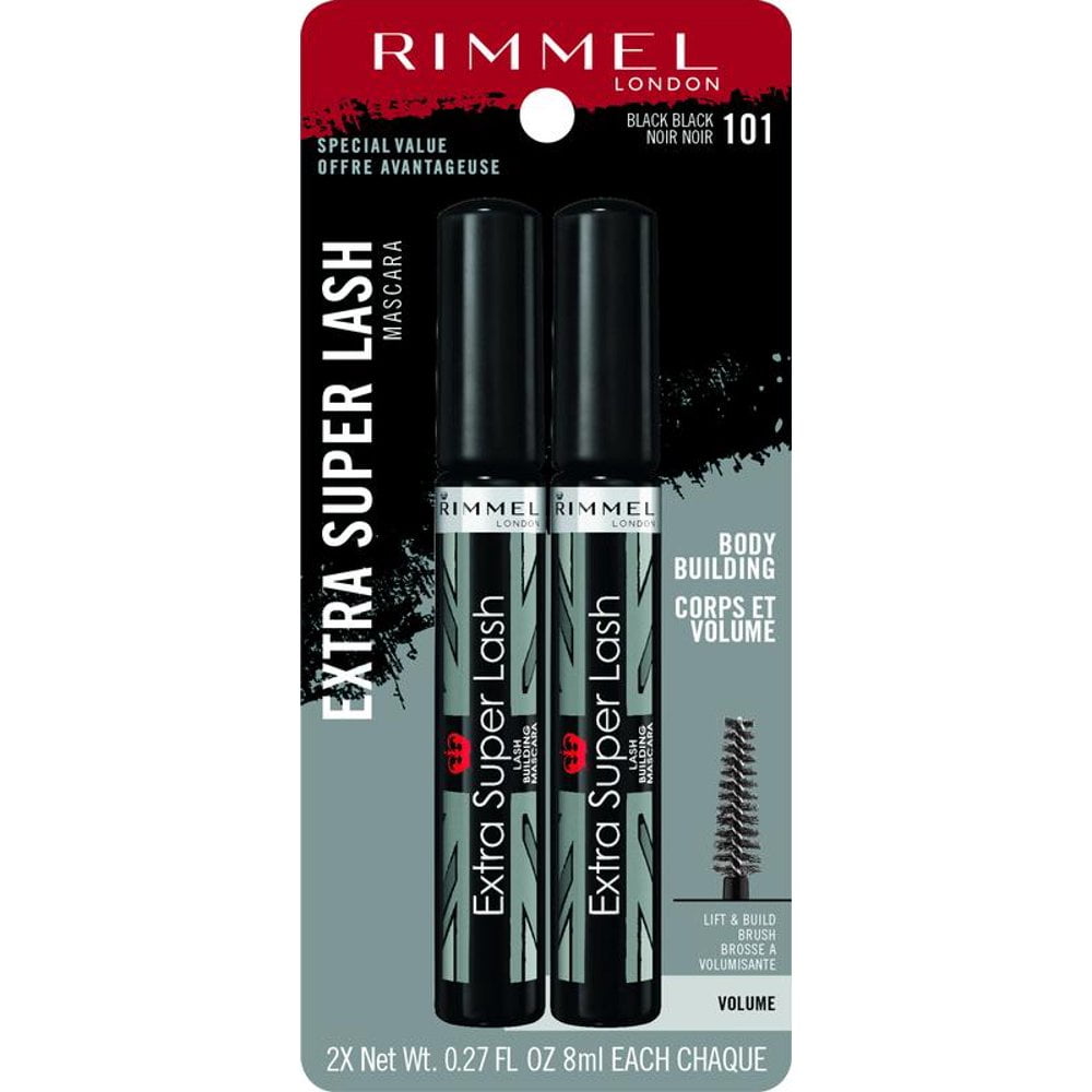 Rimmel London Extra Super Lash Mascara (2 Pack), Black, 0.27 fl oz ...