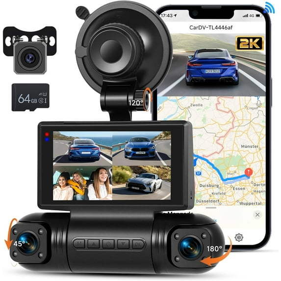 Rimoody 4 Channel Dash Cam Front and Inside Rear, 3 Inch 2K Car Camera ...