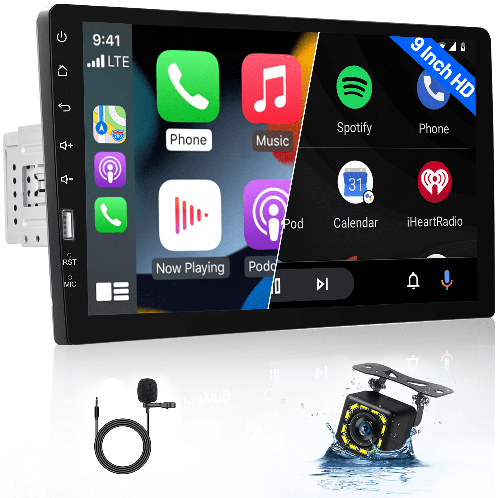 Rimoody Single Din Car Stereo with Apple Carplay Android Auto, 9 Inch ...