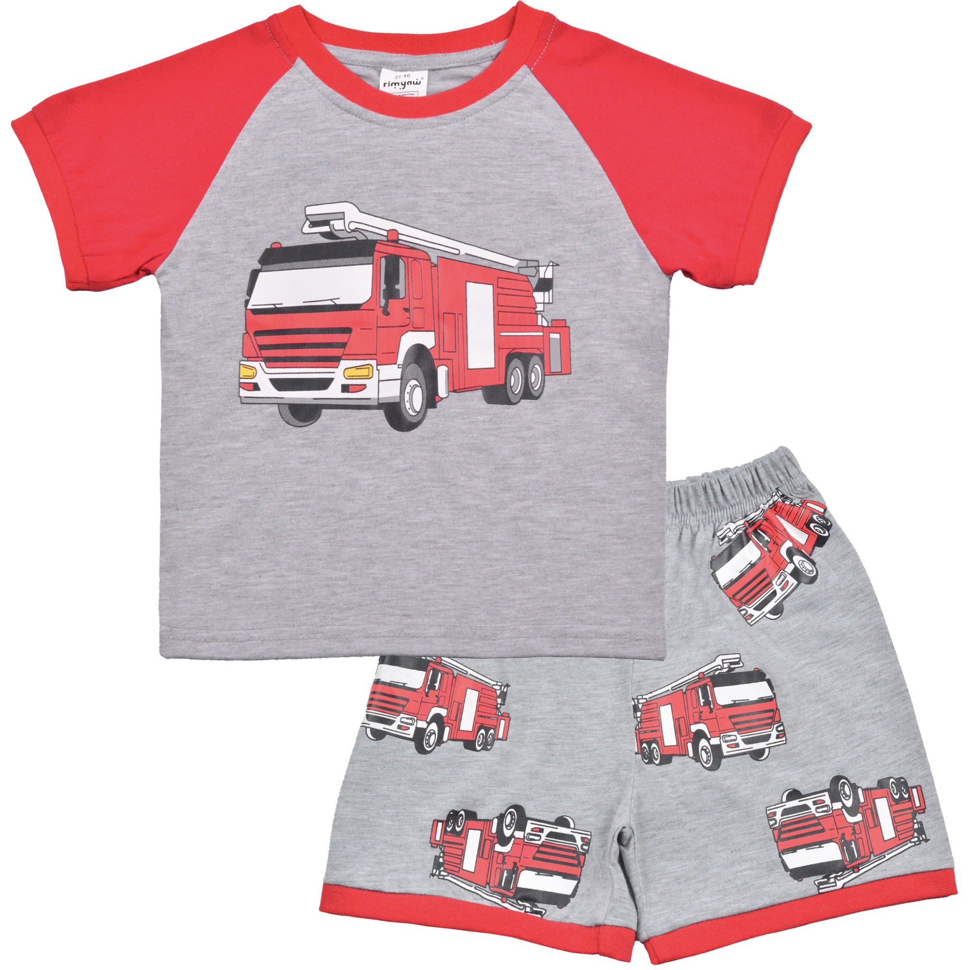 Rimyaw Boys Summer Pajamas Fire Truck Cotton Short Sleepwear PJS Casual ...