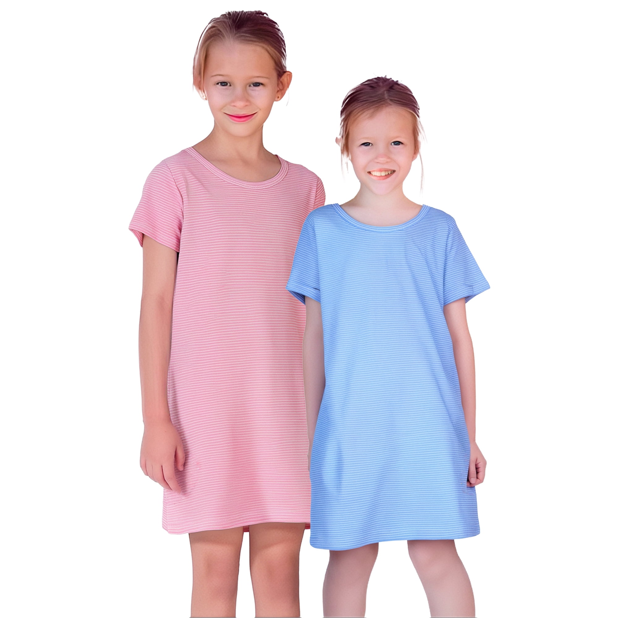 Rimyaw Girls Cotton Nightgowns 2 Pack Stripe Sleep Dresses Sleepwear ...