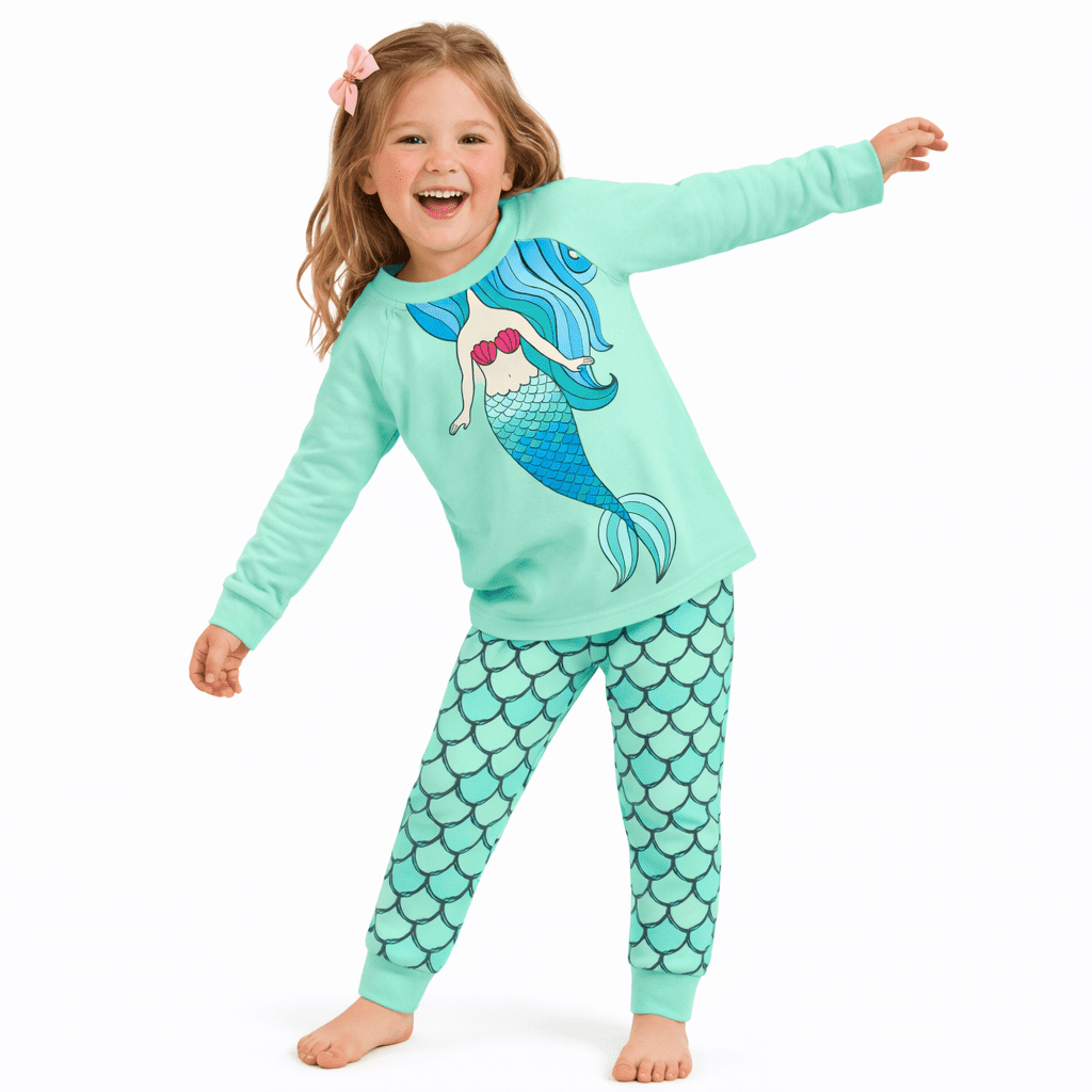 Rimyaw Girls 2-Piece Mermaid Sleepwear Set, Kids Cotton Long Casual ...
