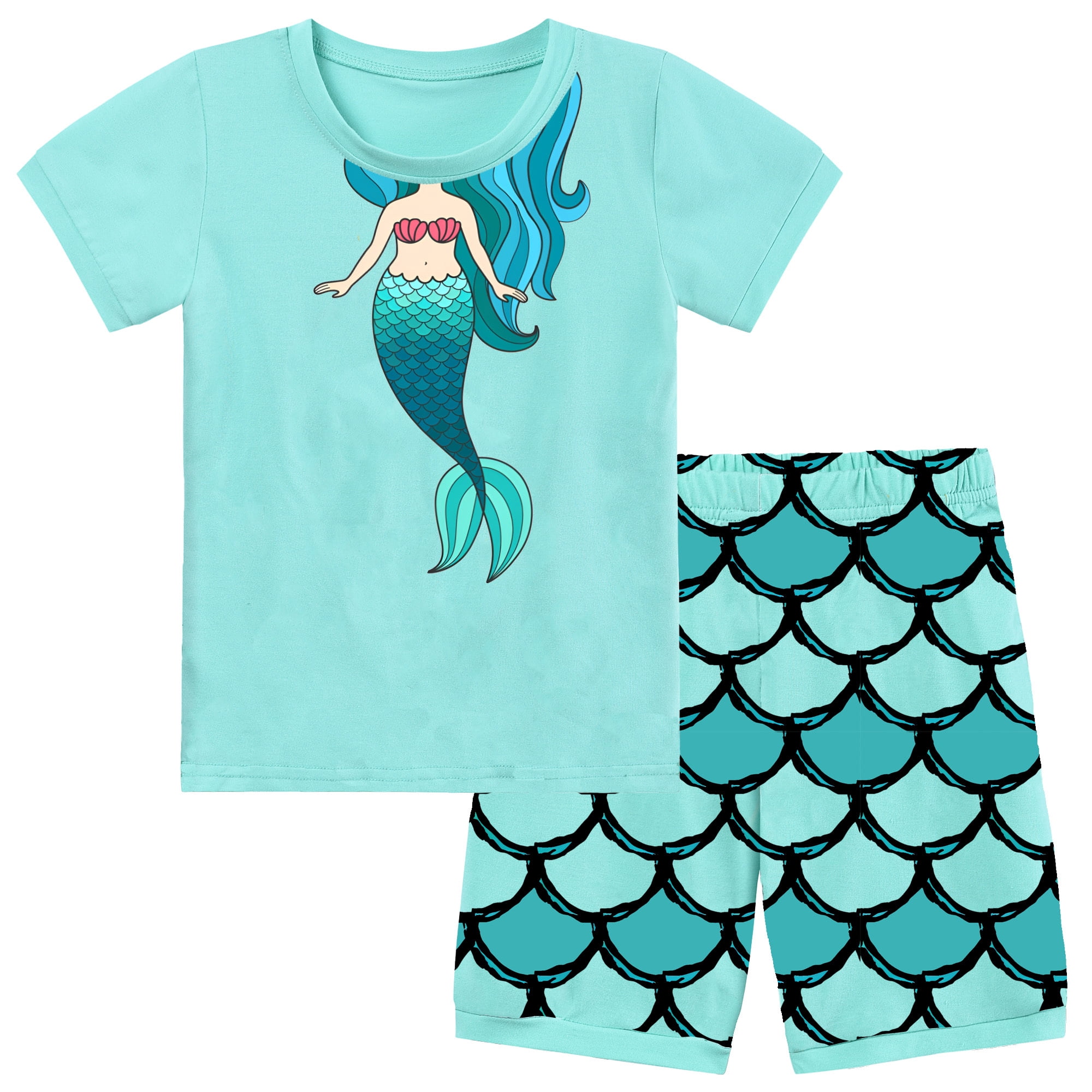 Rimyaw Toddler Girls Mermaid Pajamas, 100% Cotton Sleepwear, 2-Piece ...