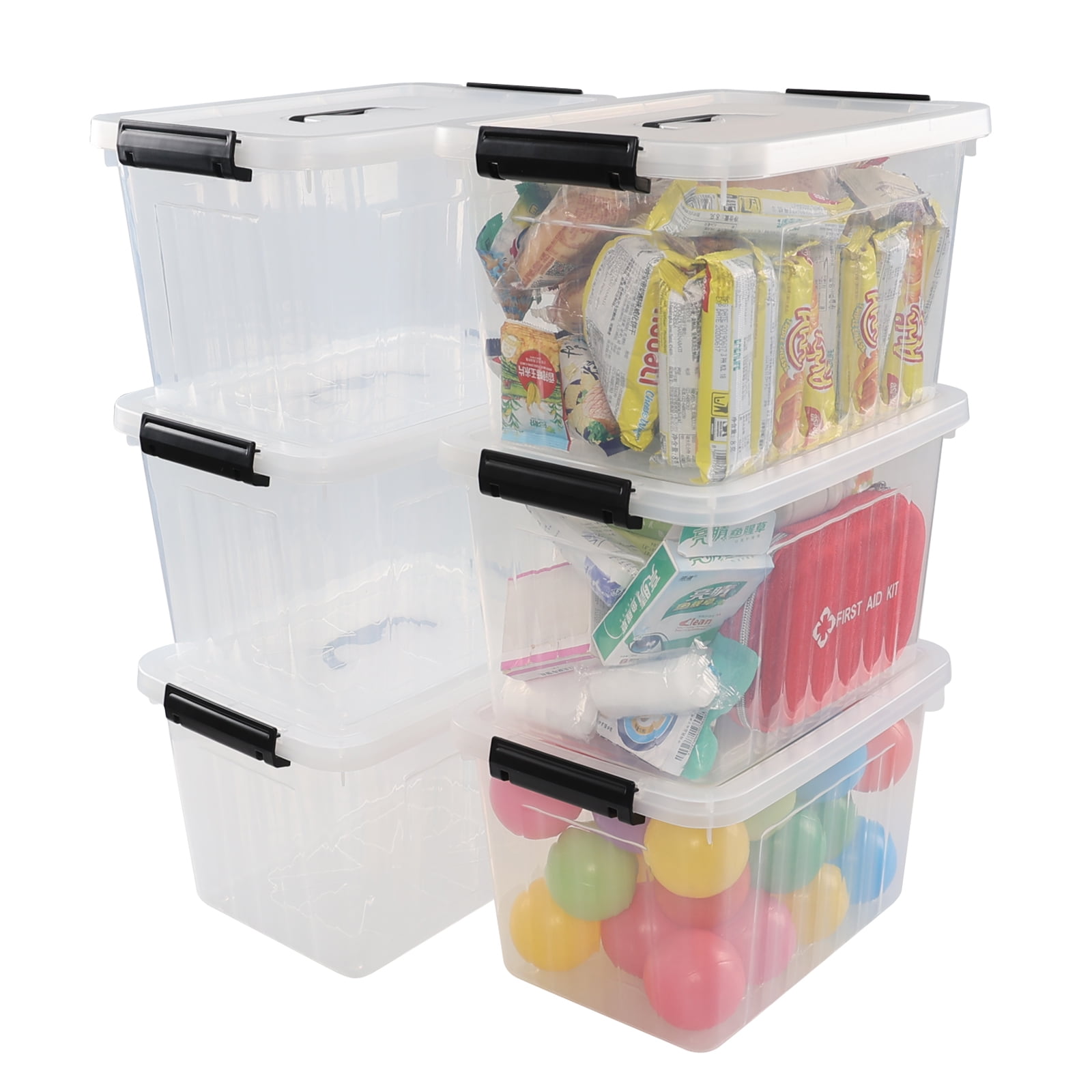 Rinboat 12 Quart Plastic Storage Bins with Lids and Handles, 6 Packs ...