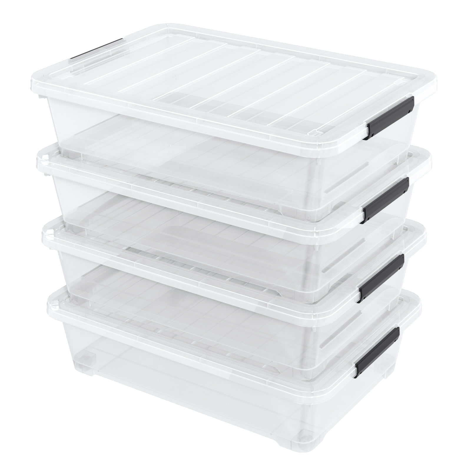 Rinboat 4-Pack Under Bed Plastic Storage Box with Wheels, 40 Quart ...