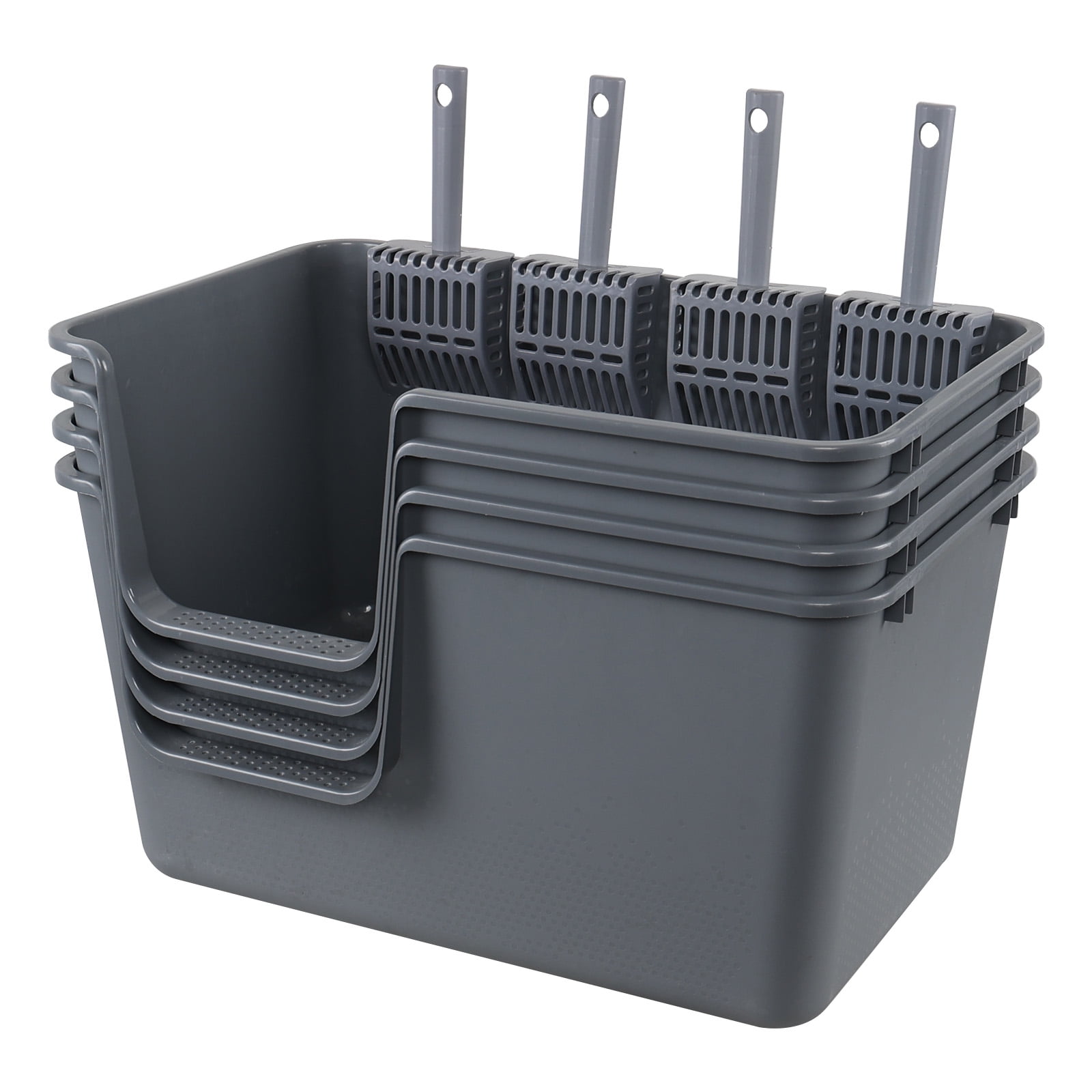 Rinboat 4 Packs Large Open Top Cat Litter Box, High Sides Cat Litter ...