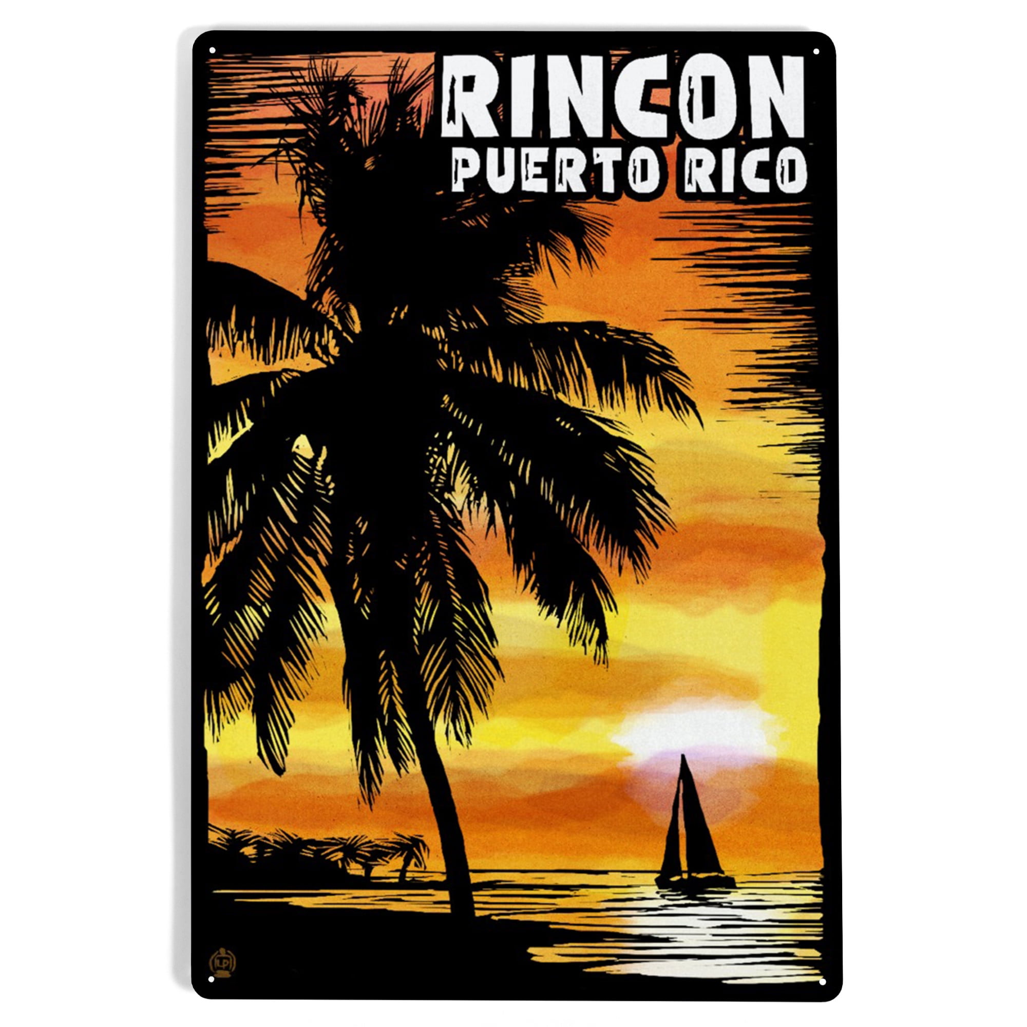Rincon, Puerto Rico, Palm and Sunset, Scratchboard (12x18 Aluminum Art ...